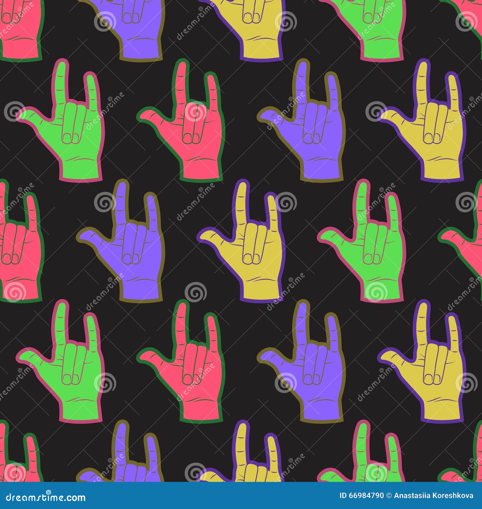 Rock Hands Coloful Seamless Pattern. Stock Vector - Illustration of ...