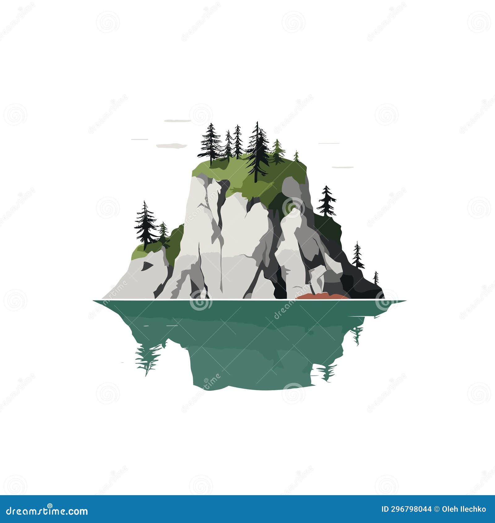 Rock Island in Sea Vector Flat Minimalistic Isolated Illustration Stock ...