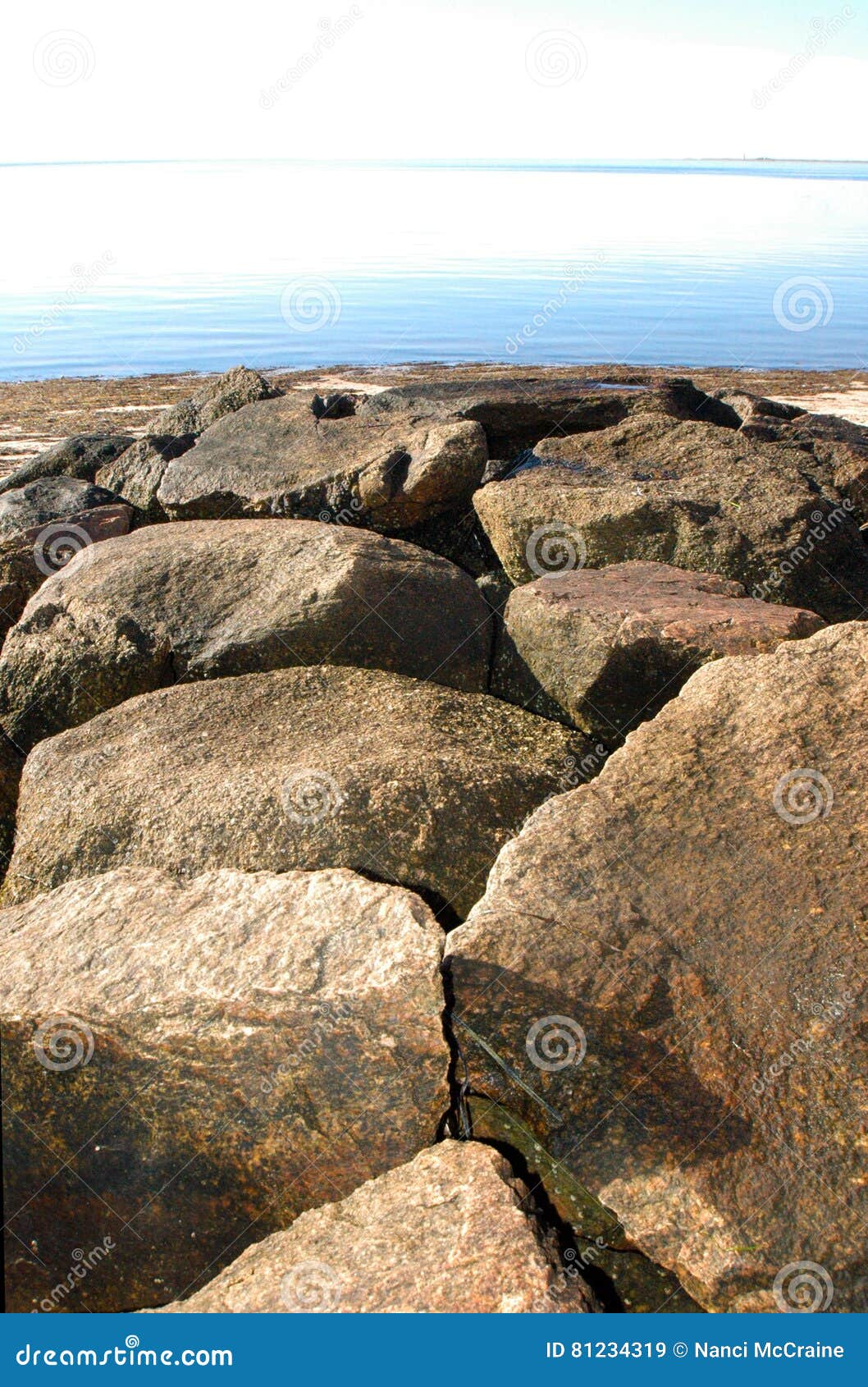 Rock Jetty on Beach Along the Cape Cod Ocean Shore Stock Image - Image ...