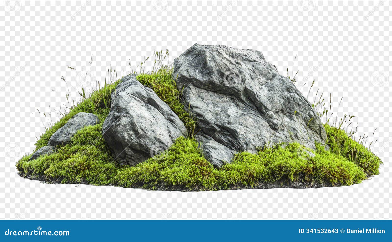 Rock and Moss Hill with Grass Stock Image - Illustration of landscape ...
