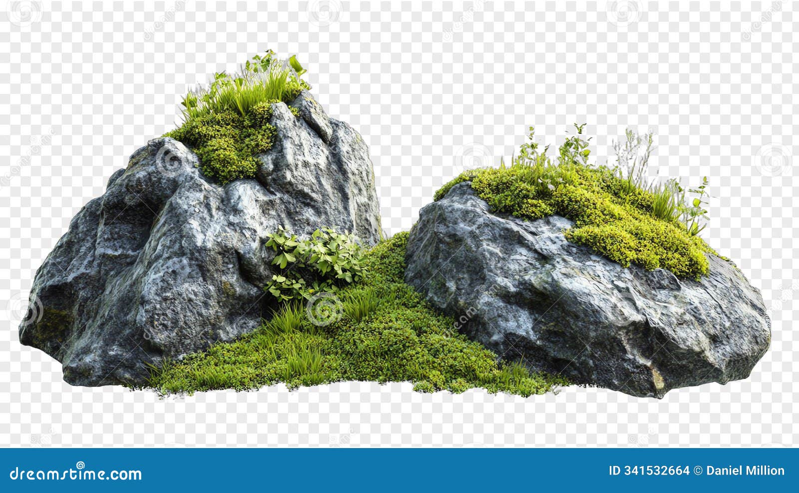 Rock and Moss Hill with Grass Set Stock Photo - Illustration of ...