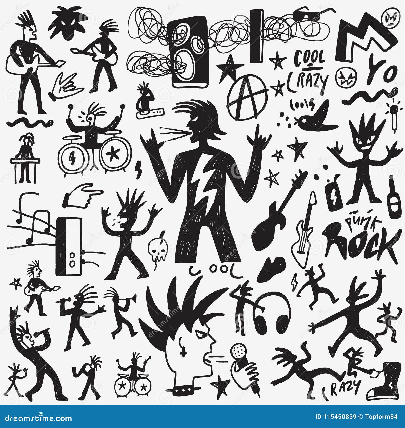 Rock music doodles stock vector. Illustration of punk - 115450839