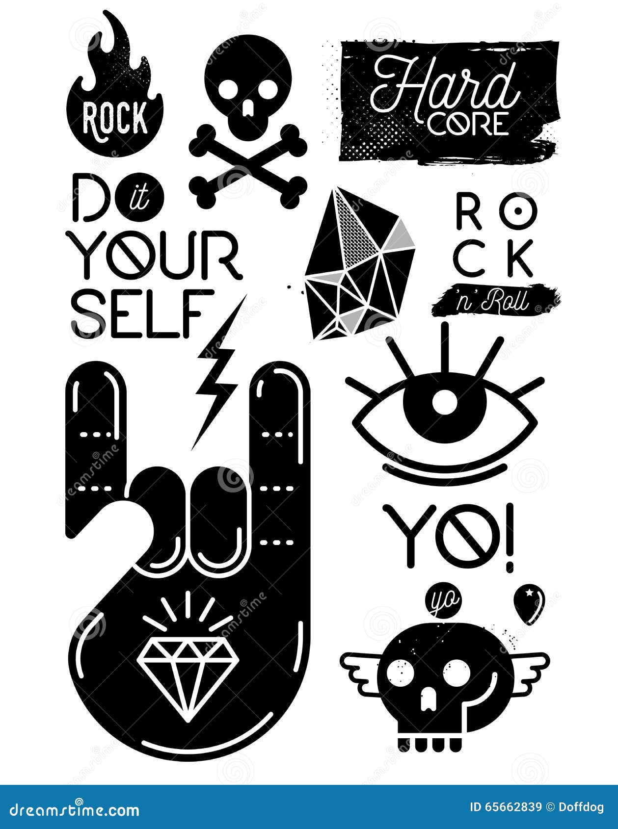 Rock music elements stock vector. Illustration of gesture - 65662839