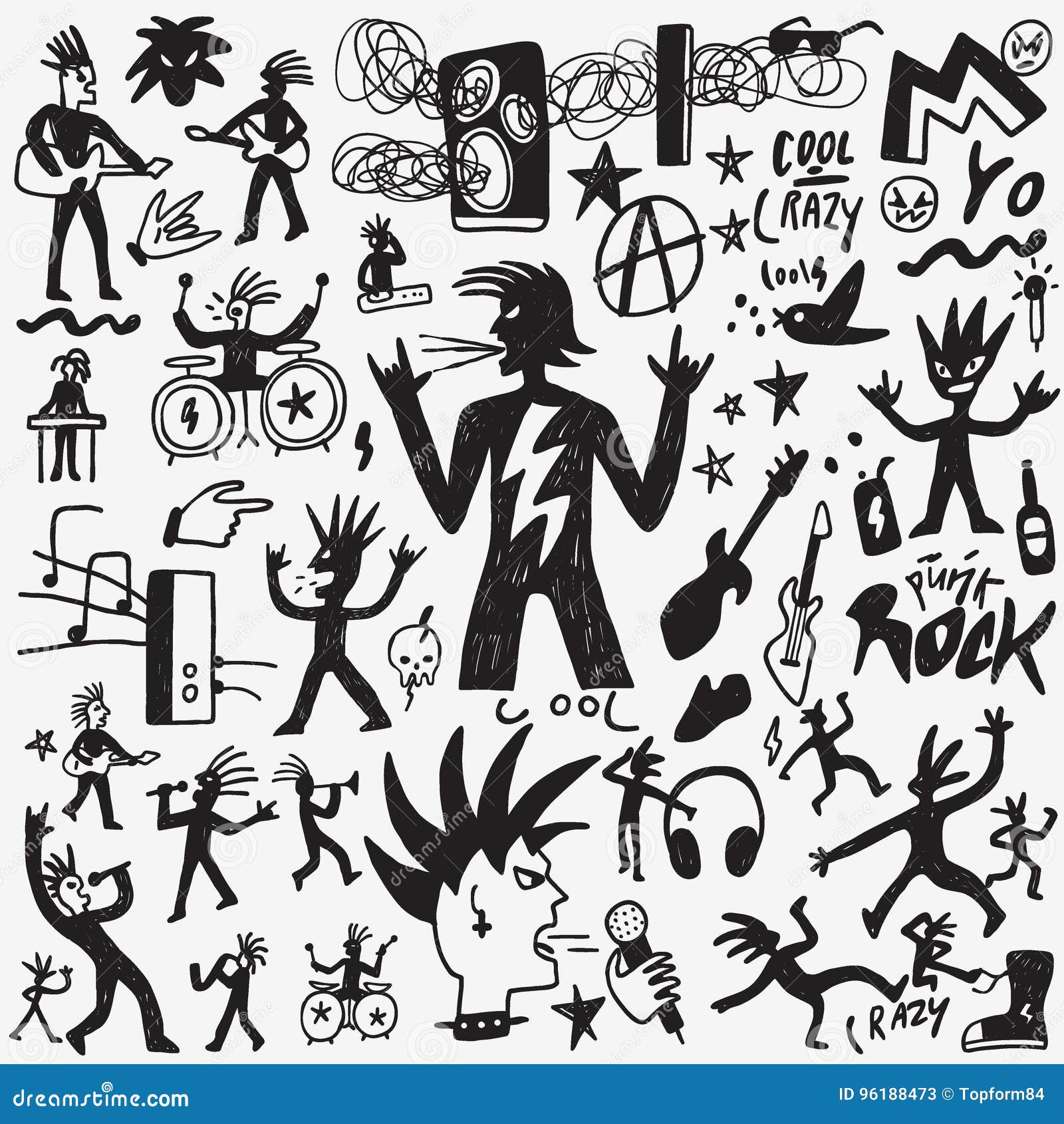 Rock Music - Hand Drawn Icon Set Stock Vector - Illustration of ...