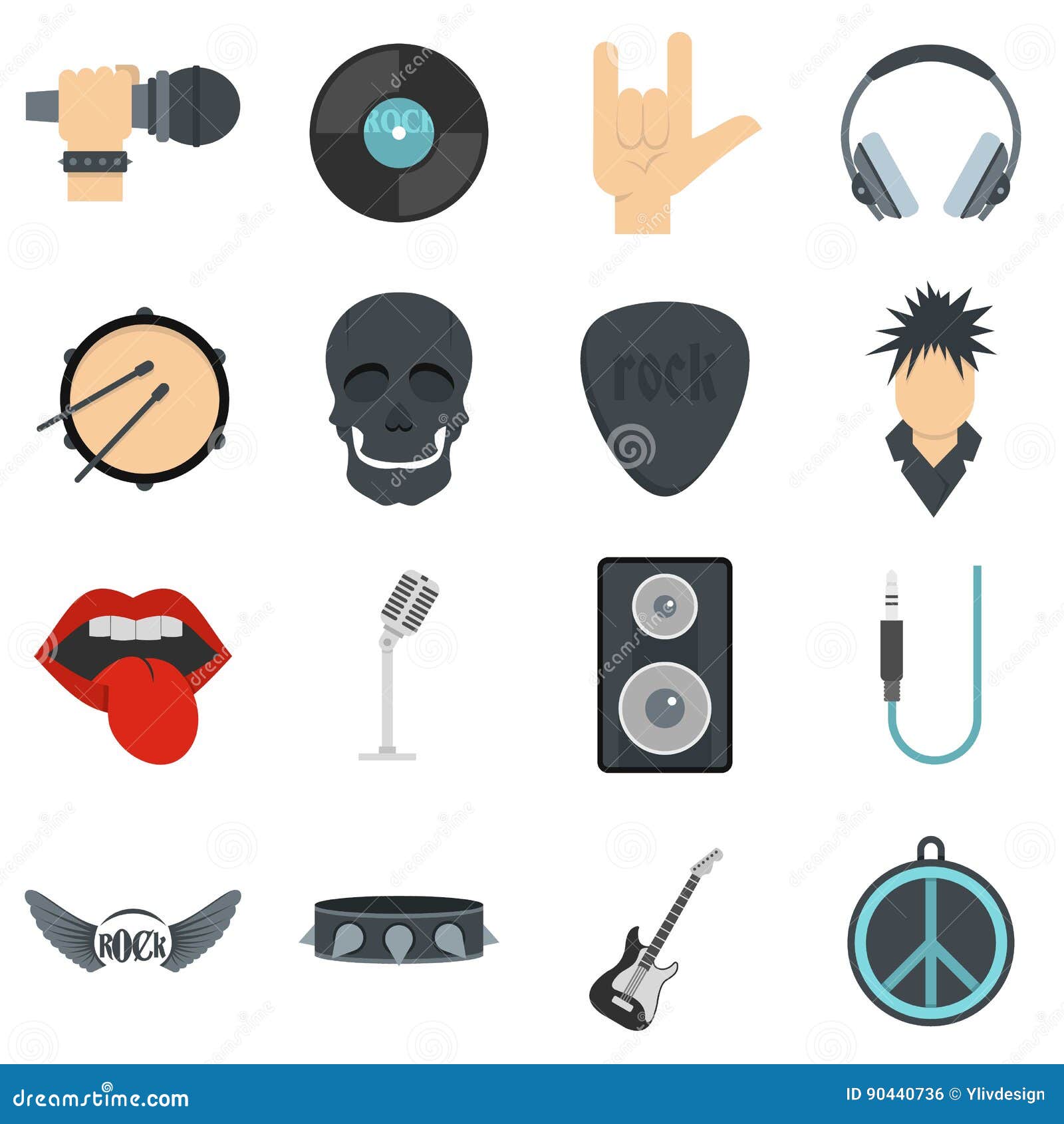 Rock Music Icons Set in Flat Style Stock Vector - Illustration of ...