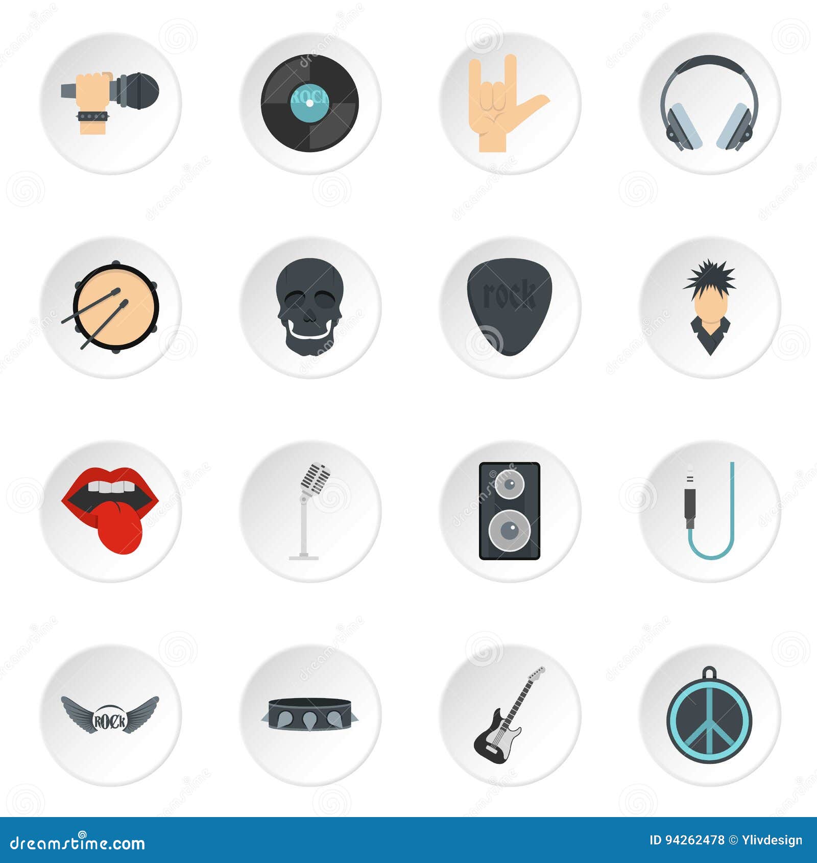Rock Music Icons Set in Flat Style Stock Vector - Illustration of ...