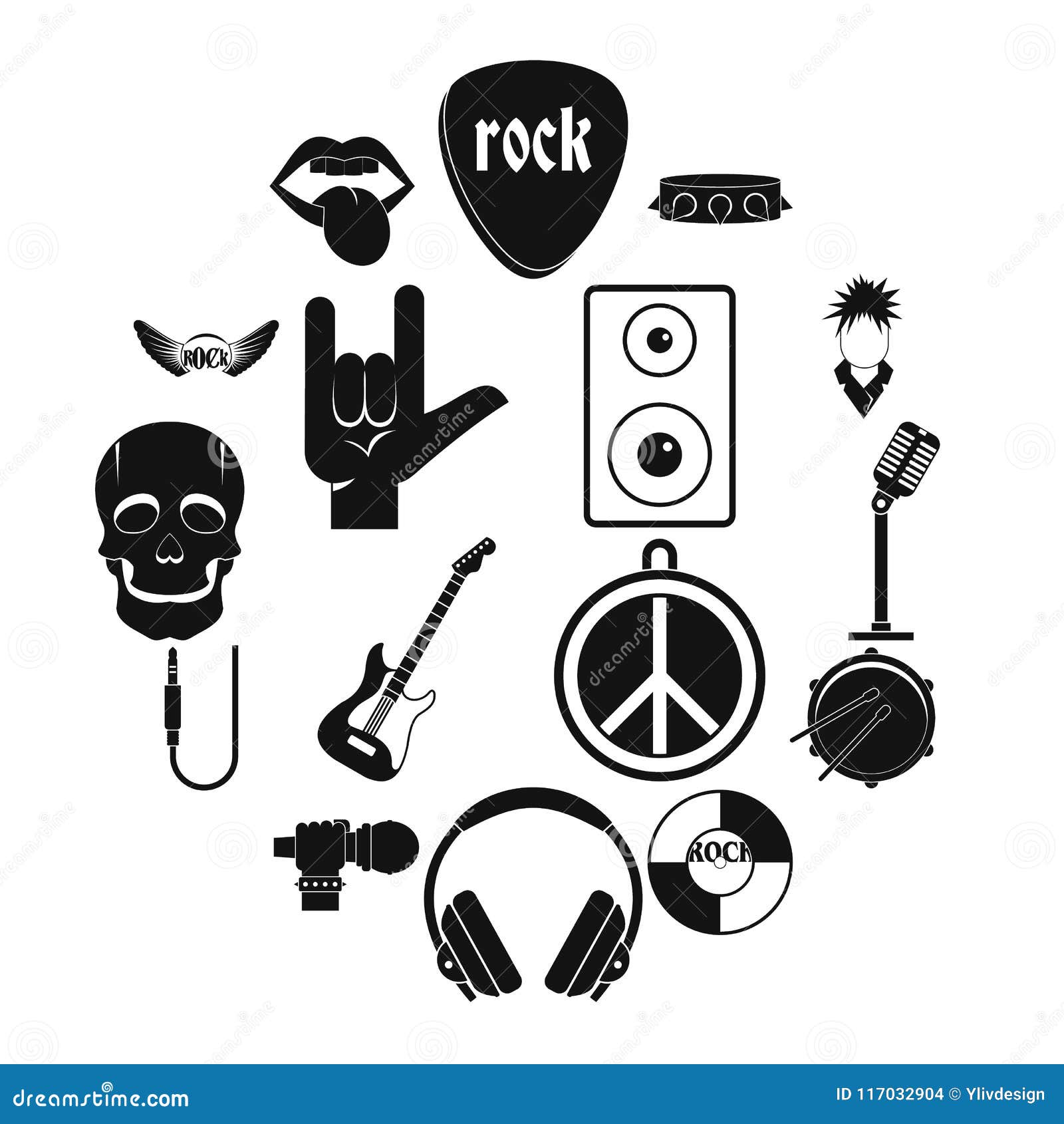 Rock Music Icons Set, Simple Style Stock Vector - Illustration of ...