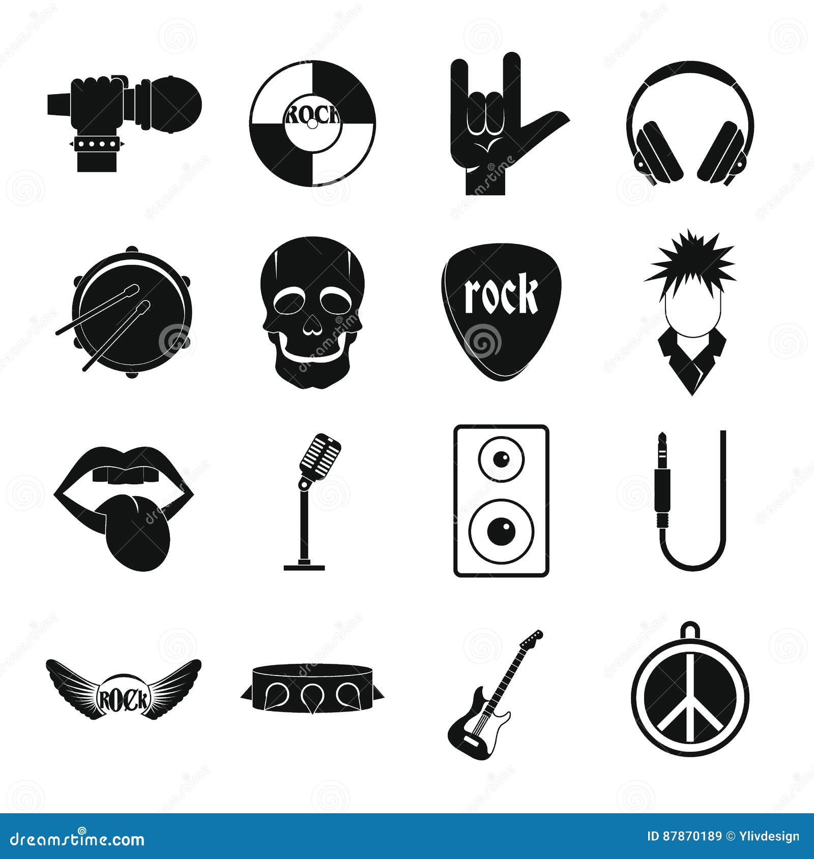 Rock Music Icons Set, Simple Style Stock Vector - Illustration of ...