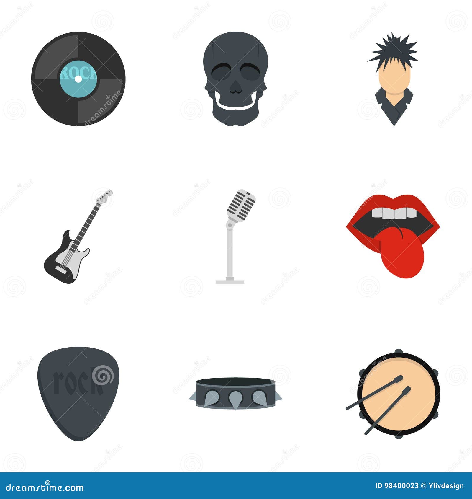 Rock Music Item Icon Set Flat Style Stock Illustrations – 10 Rock Music ...