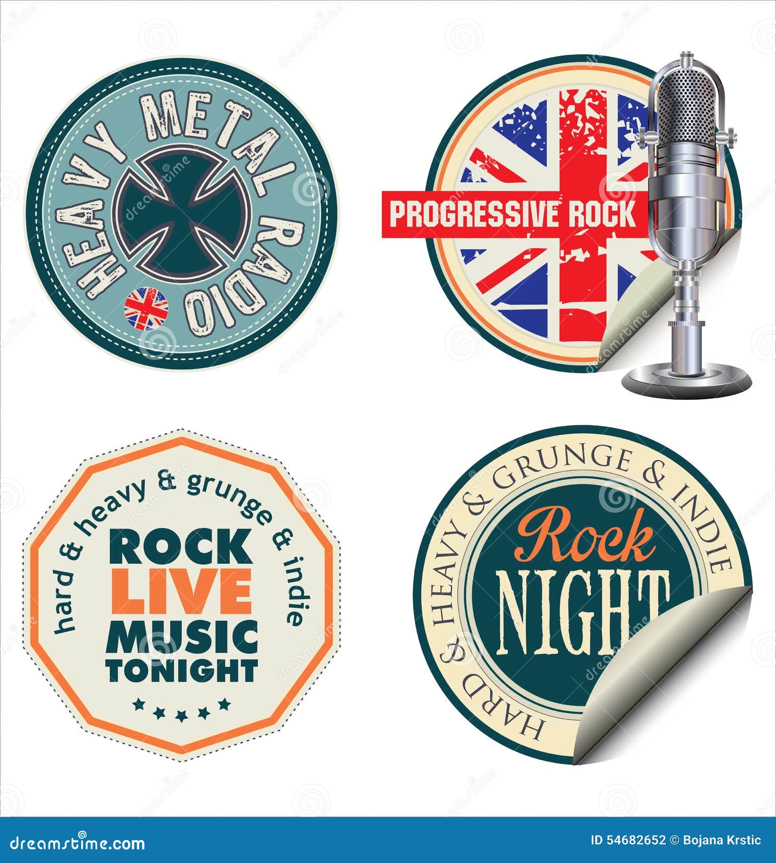 Rock music retro labels stock illustration. Illustration of radio ...