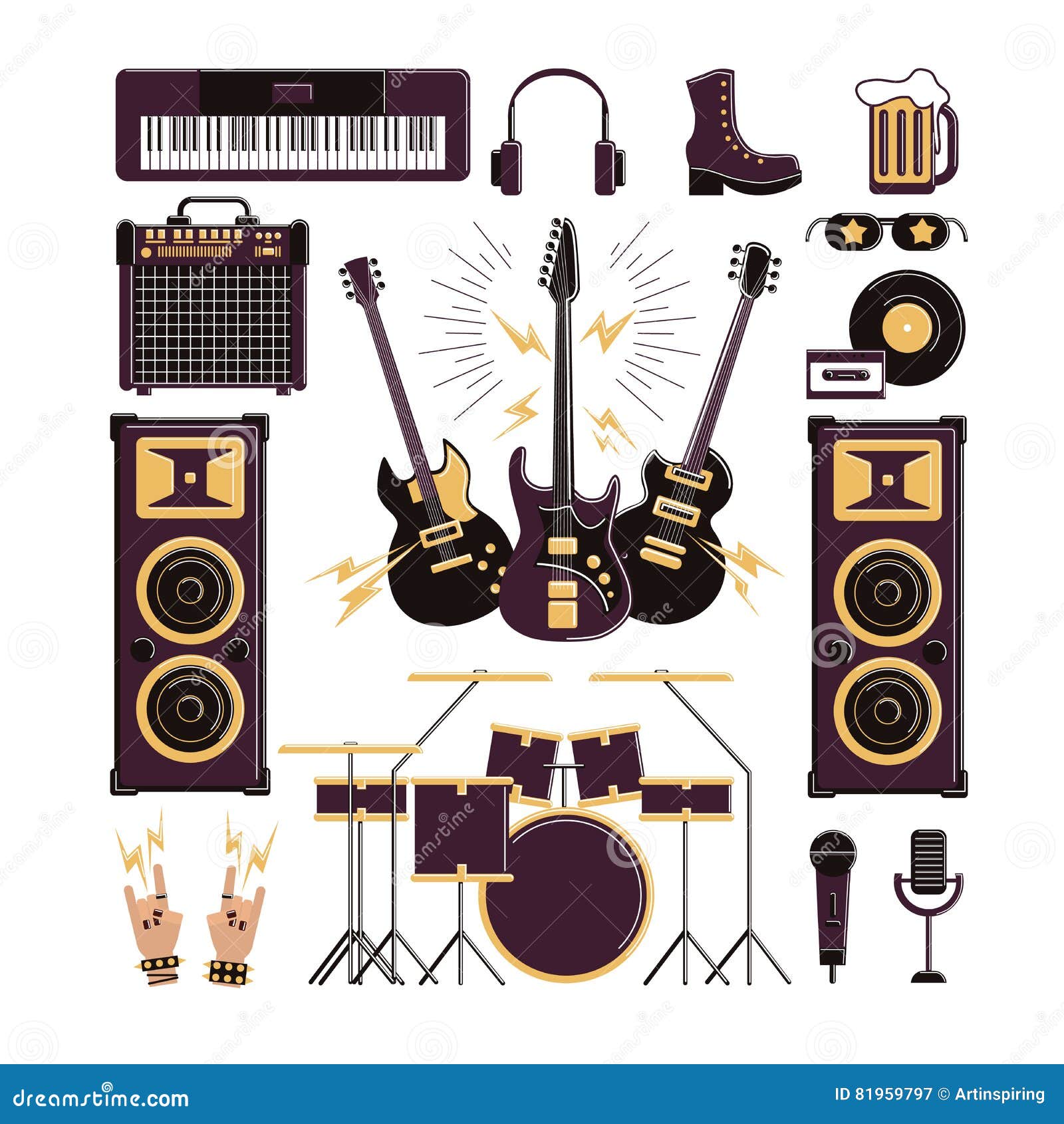 Rock Musical Instruments, Vector Illustrations Stock Vector ...