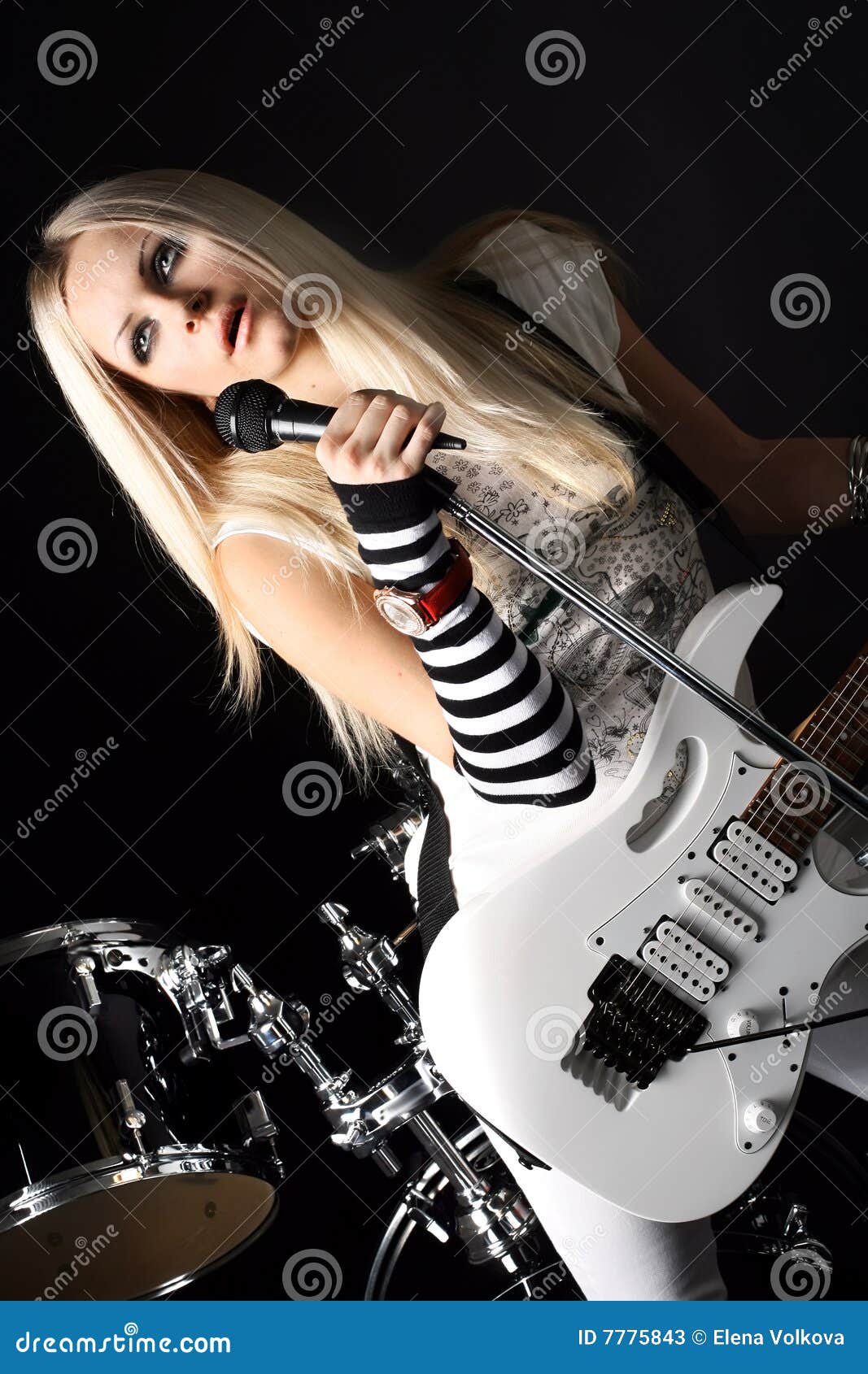 Rock-n-roll with the Beautiful Blonde Stock Image - Image of drum ...