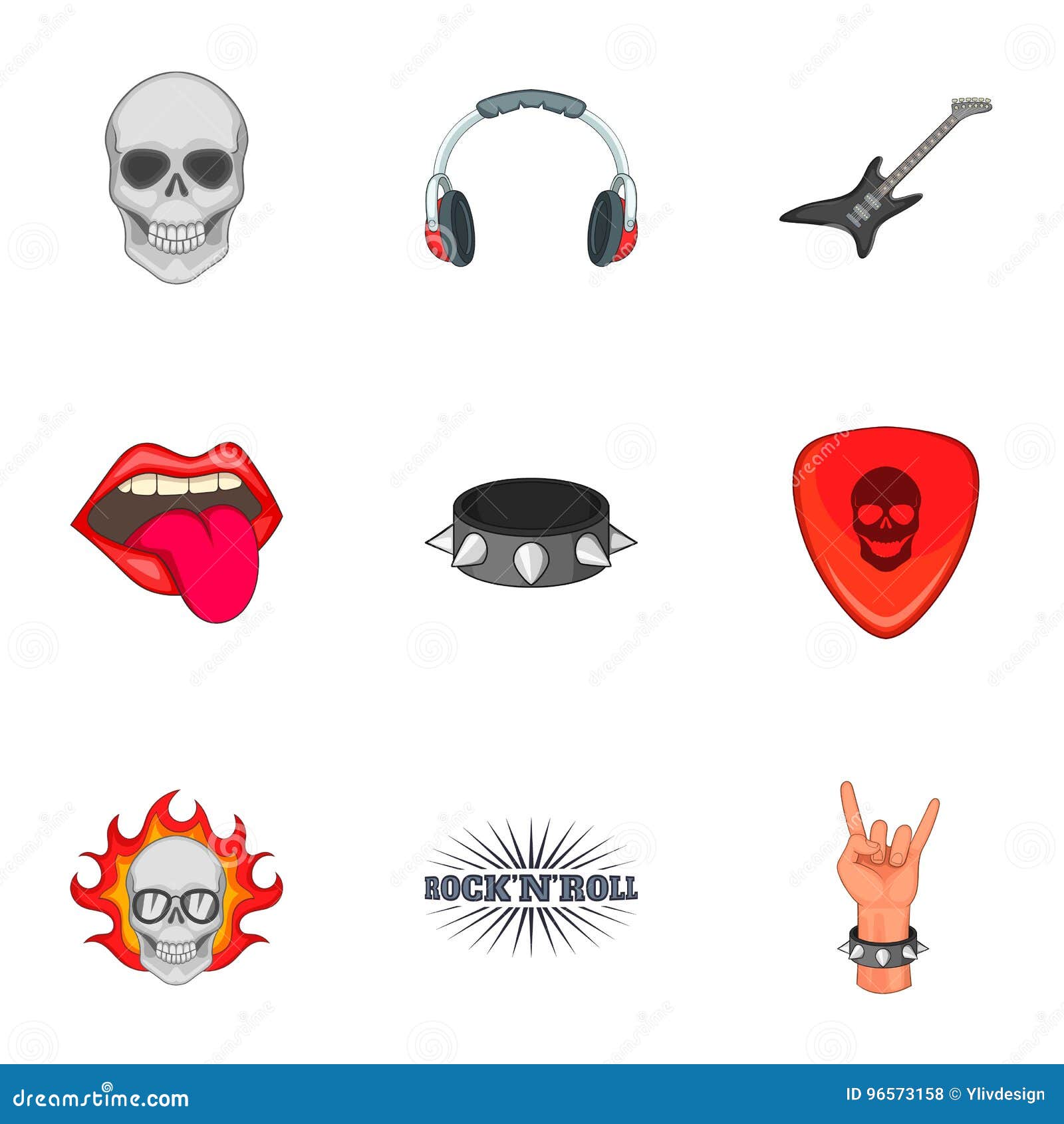 Rock N Roll Sticker Icons Set, Cartoon Style Editorial Stock Photo ...