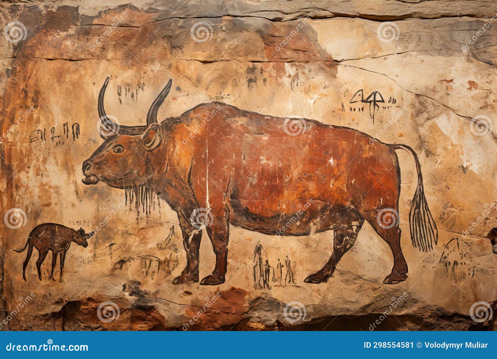 Rock Painting. Image of a Bull on a Rock Stock Illustration ...