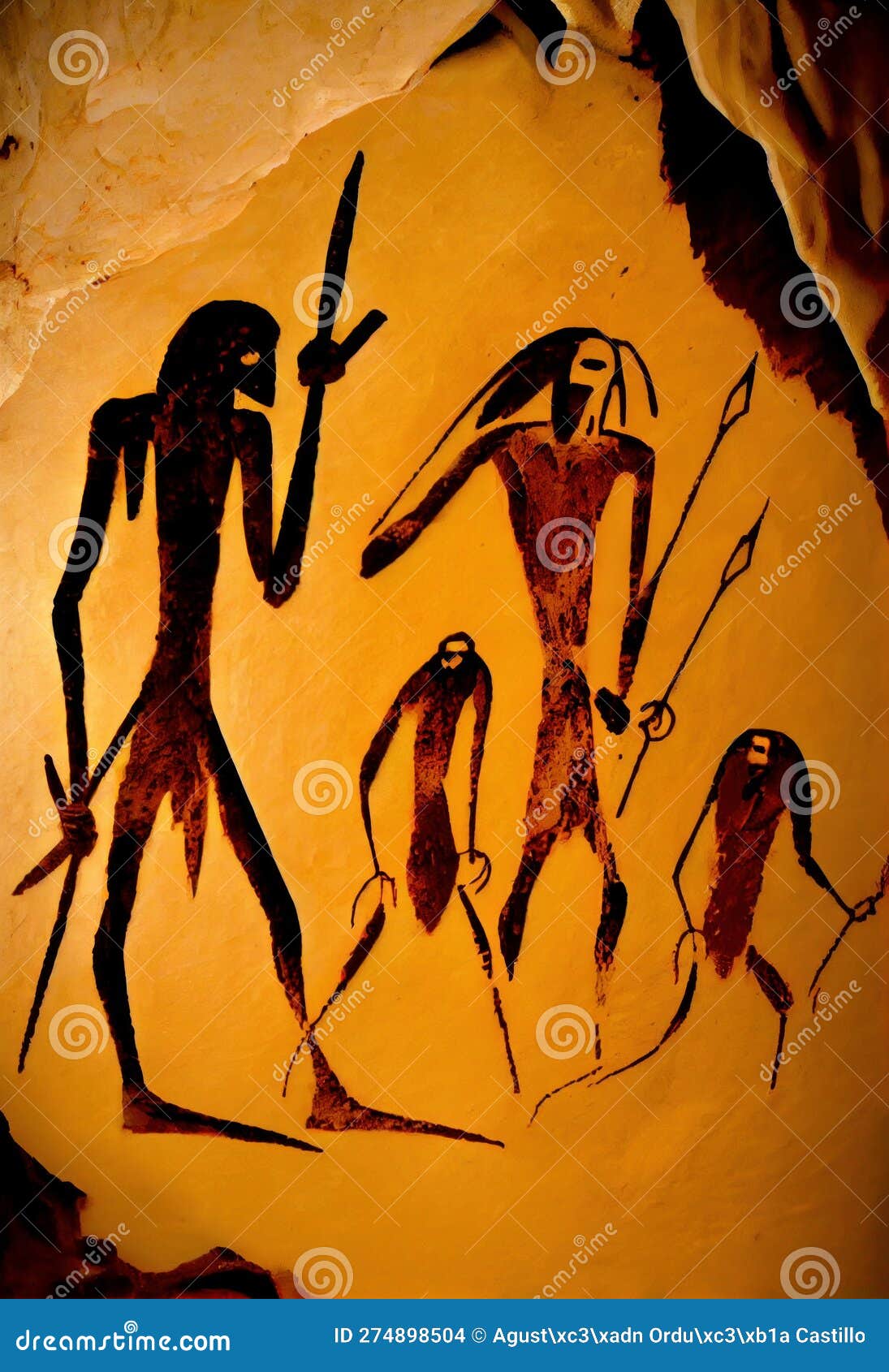 Rock Paintings on the Wall of a Cave. Prehistoric Tribe. Stock ...