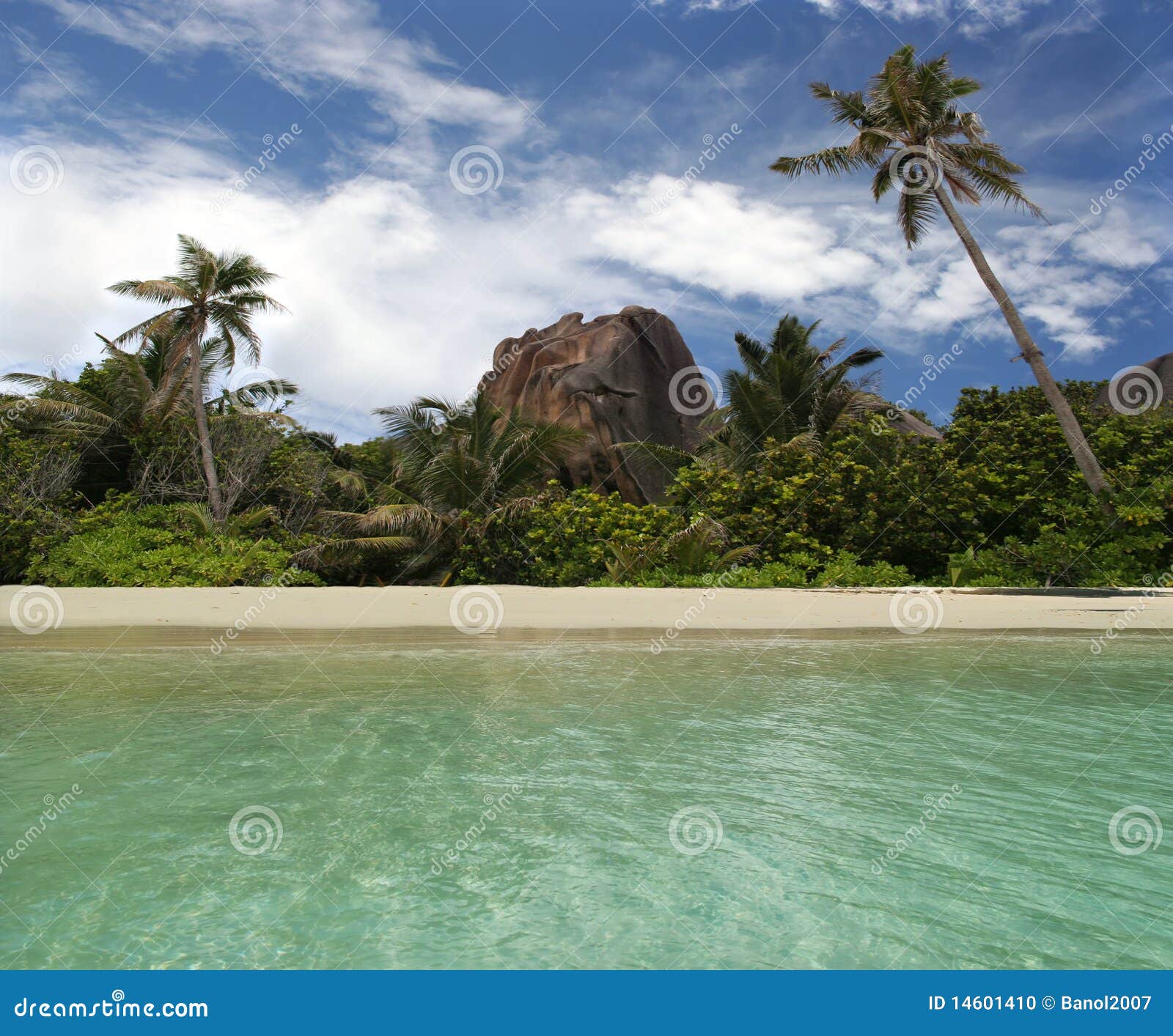 Rock , Palm-trees on Tropical Paradice Beach. Stock Photo - Image of ...