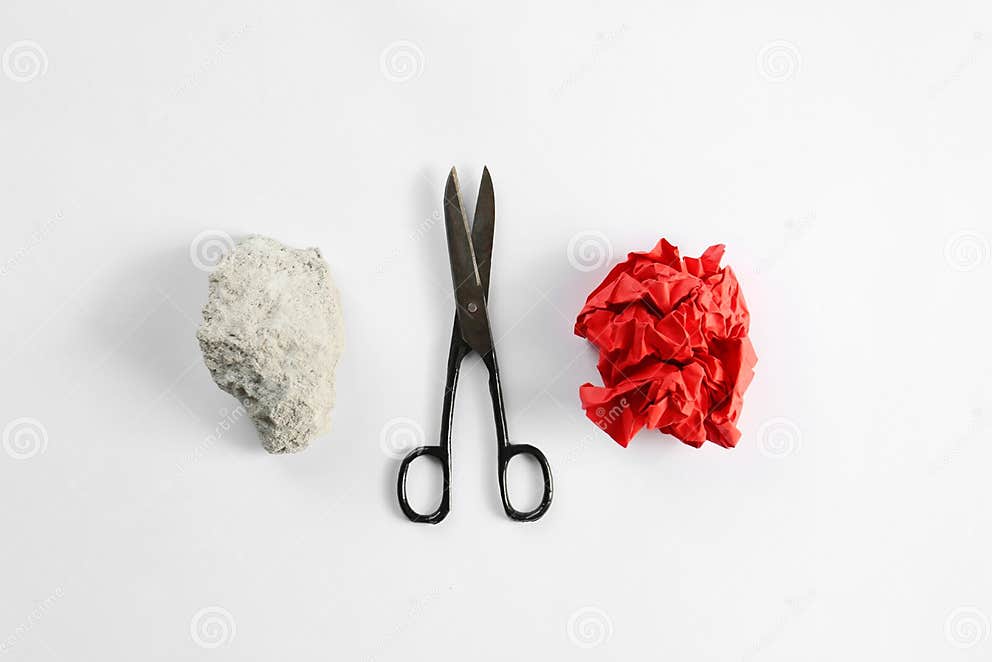 Rock, Paper and Scissors on White Background Stock Photo - Image of ...