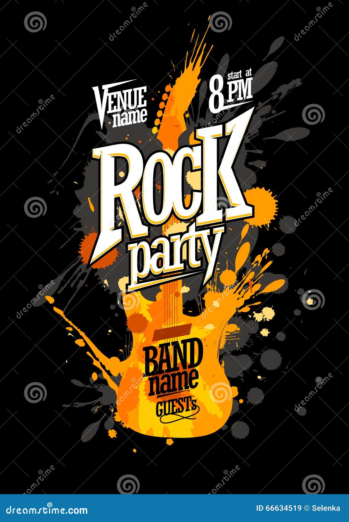 Rock Party Poster Design with Guitar Stock Vector - Illustration of ...