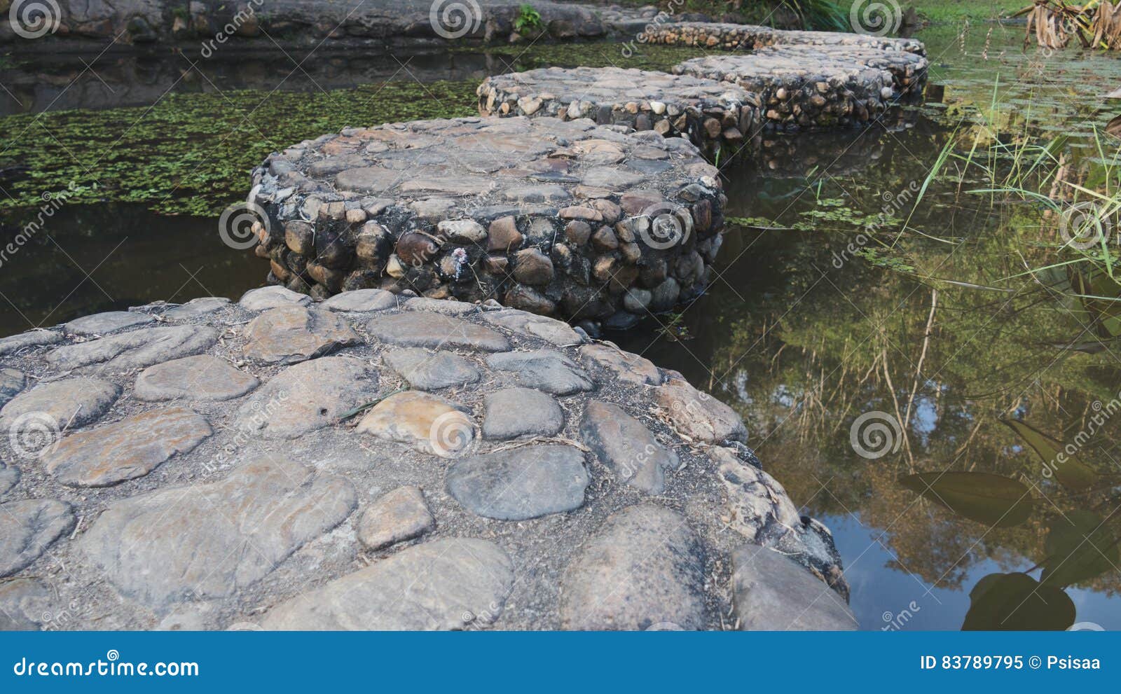 Rock Pavement As Walk Bridge Across the Pond Stock Image - Image of ...
