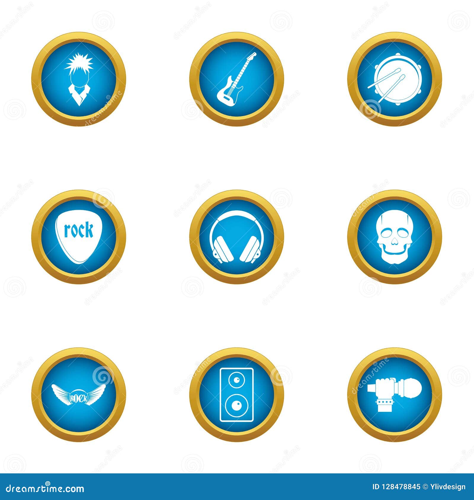 Rock Playlist Icons Set, Flat Style Stock Vector - Illustration of ...