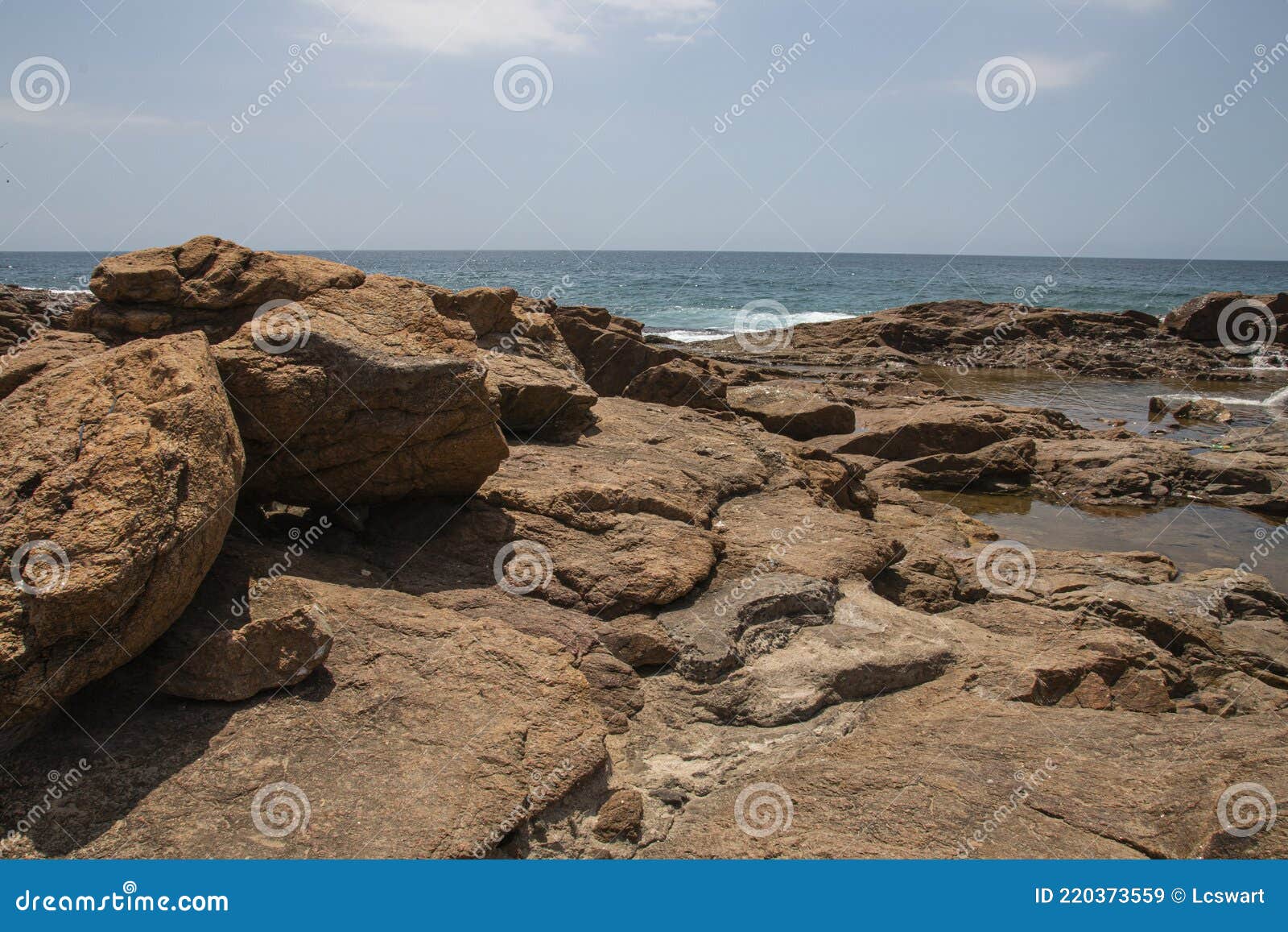 Rock Pools at the Beach with Sea Beyond Stock Image - Image of ...