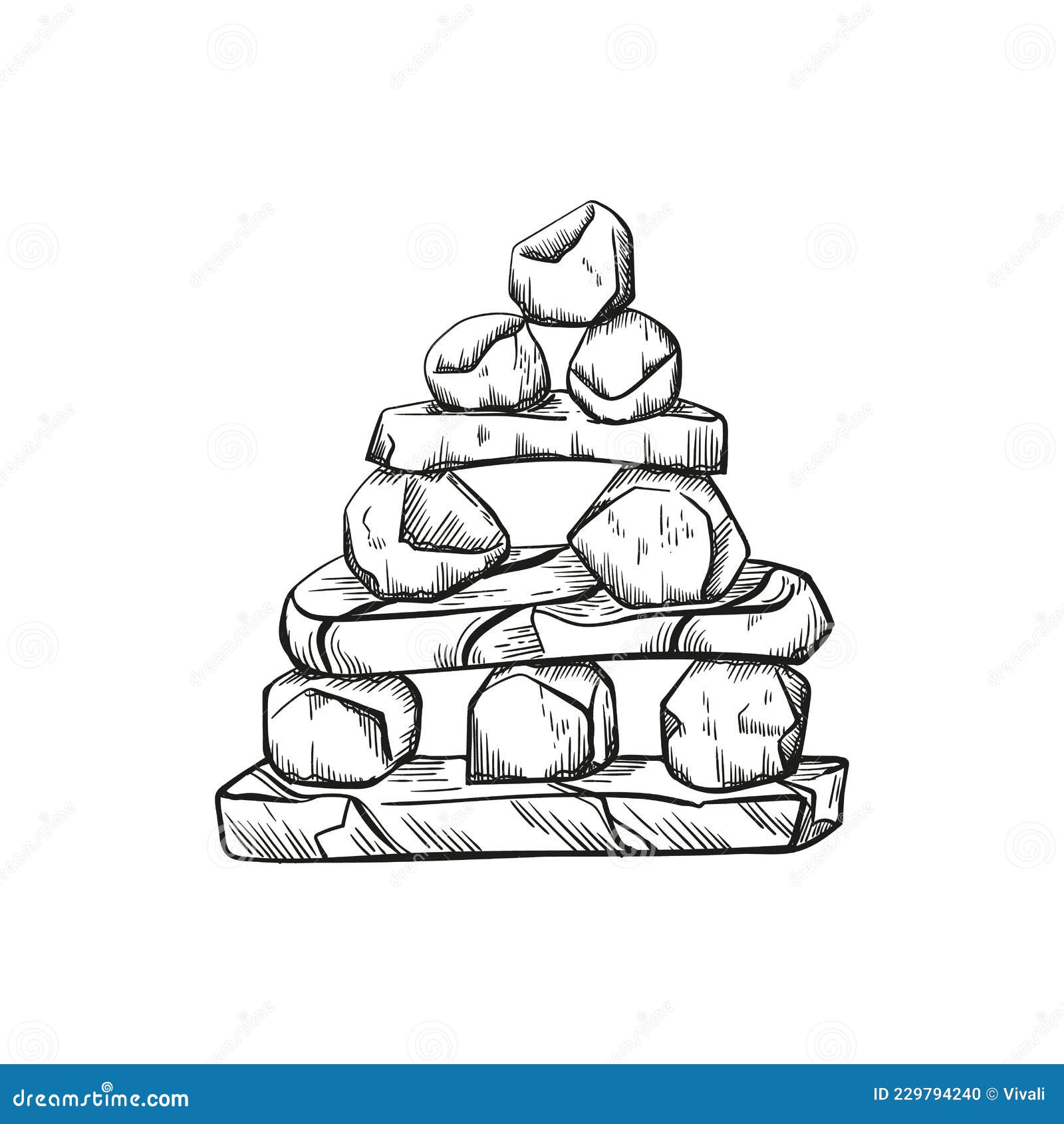 Rock Pyramid Balancing Vector Illustration. Stone Stacking Art, Sketch ...