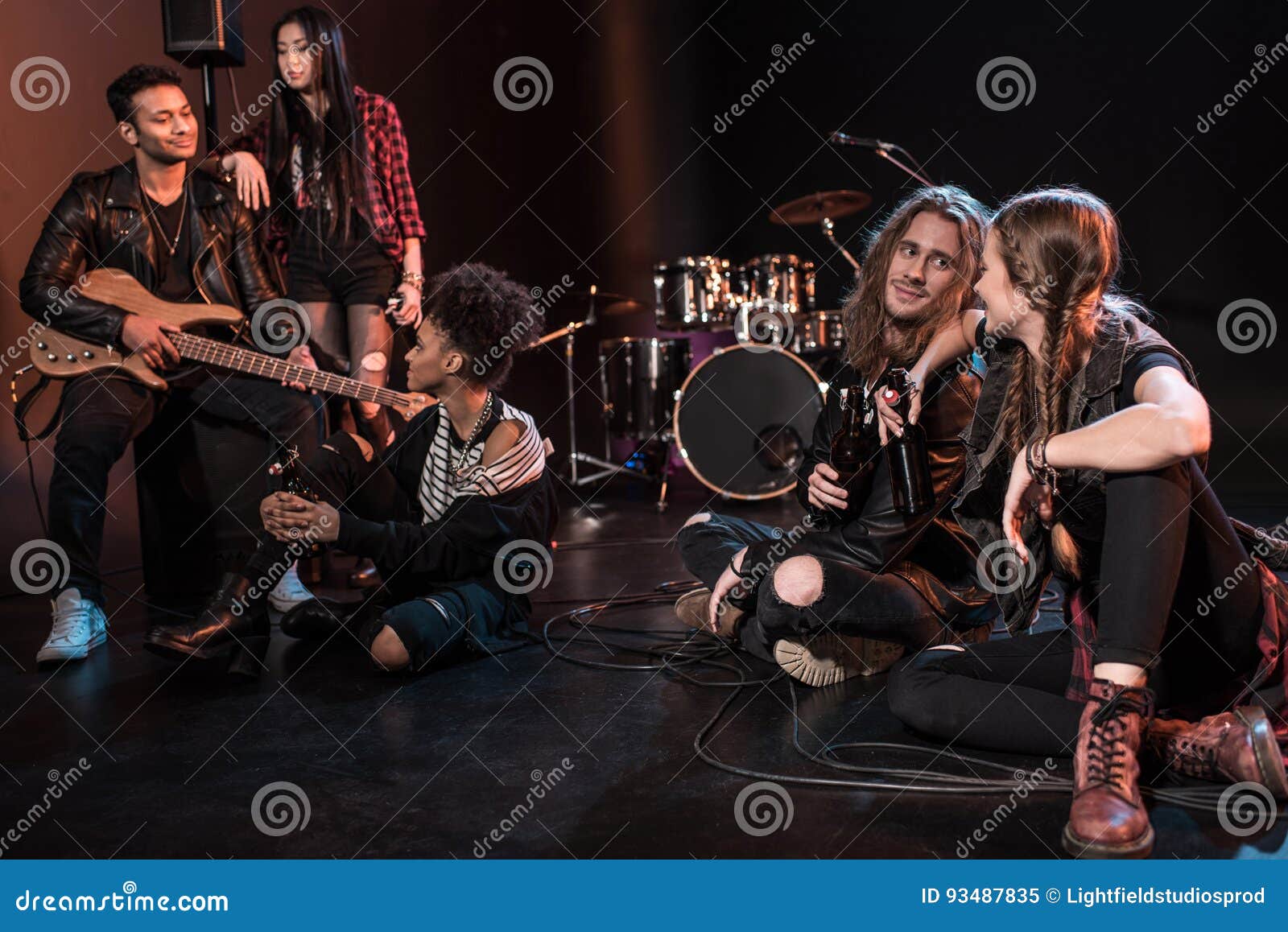 Rock and Roll Band Drinking Beer after Concert on Stage Stock Image ...