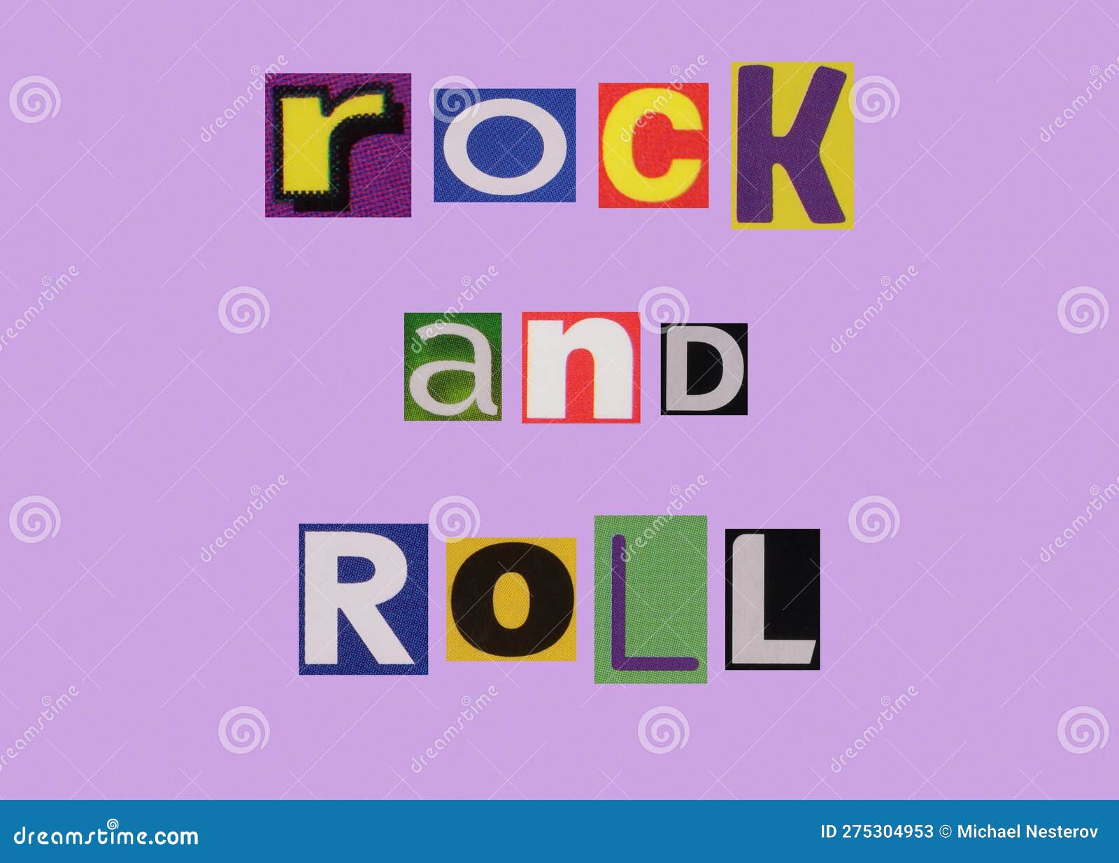 Rock and Roll from Cut Out Magazine Colored Letters Stock Image - Image ...