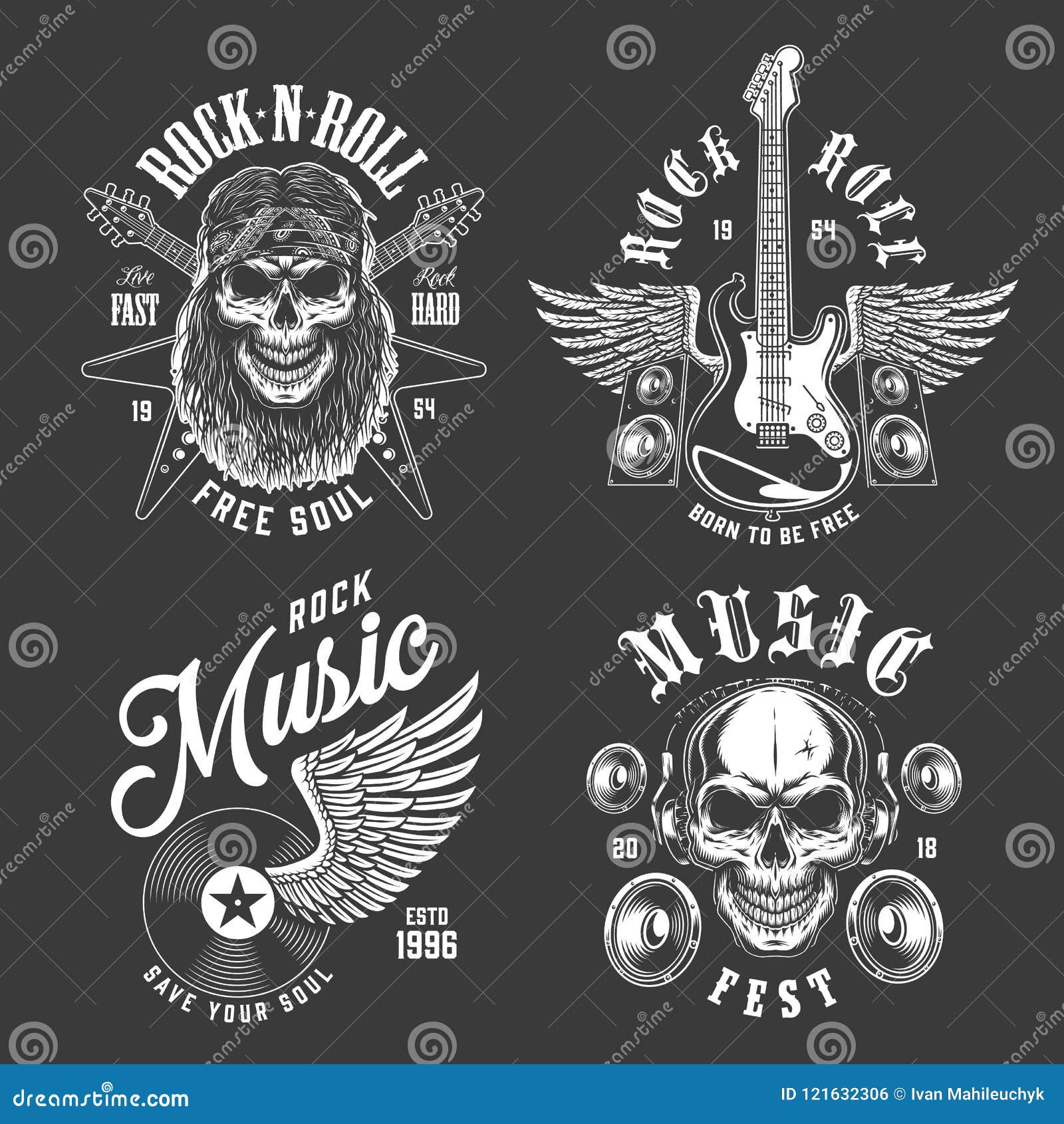Rock and roll emblems stock vector. Illustration of label - 121632306