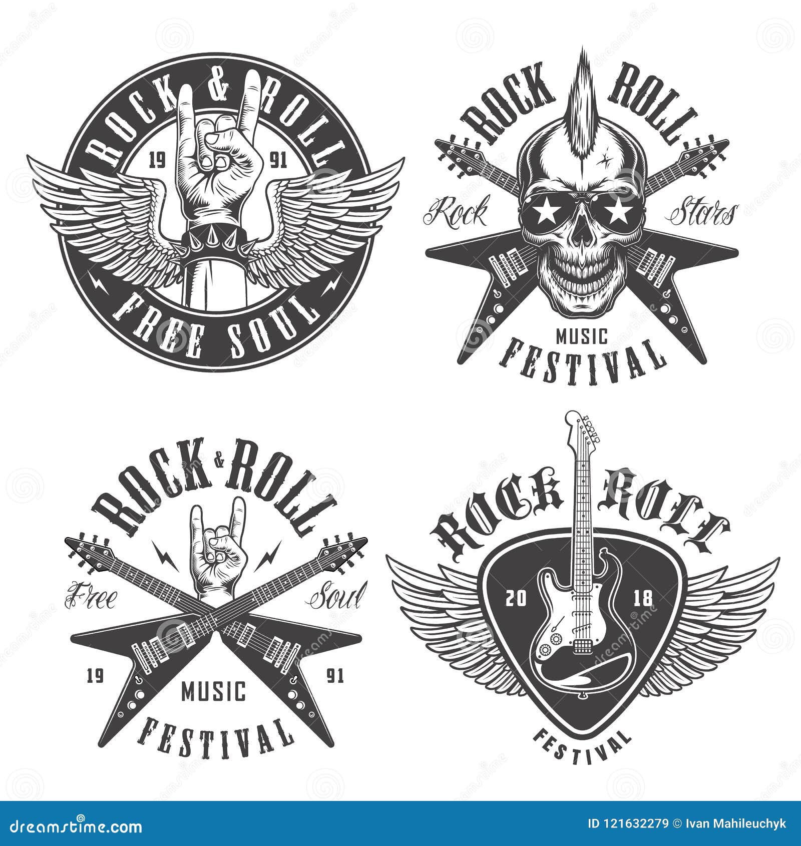 Rock and roll emblems stock vector. Illustration of poster - 121632279
