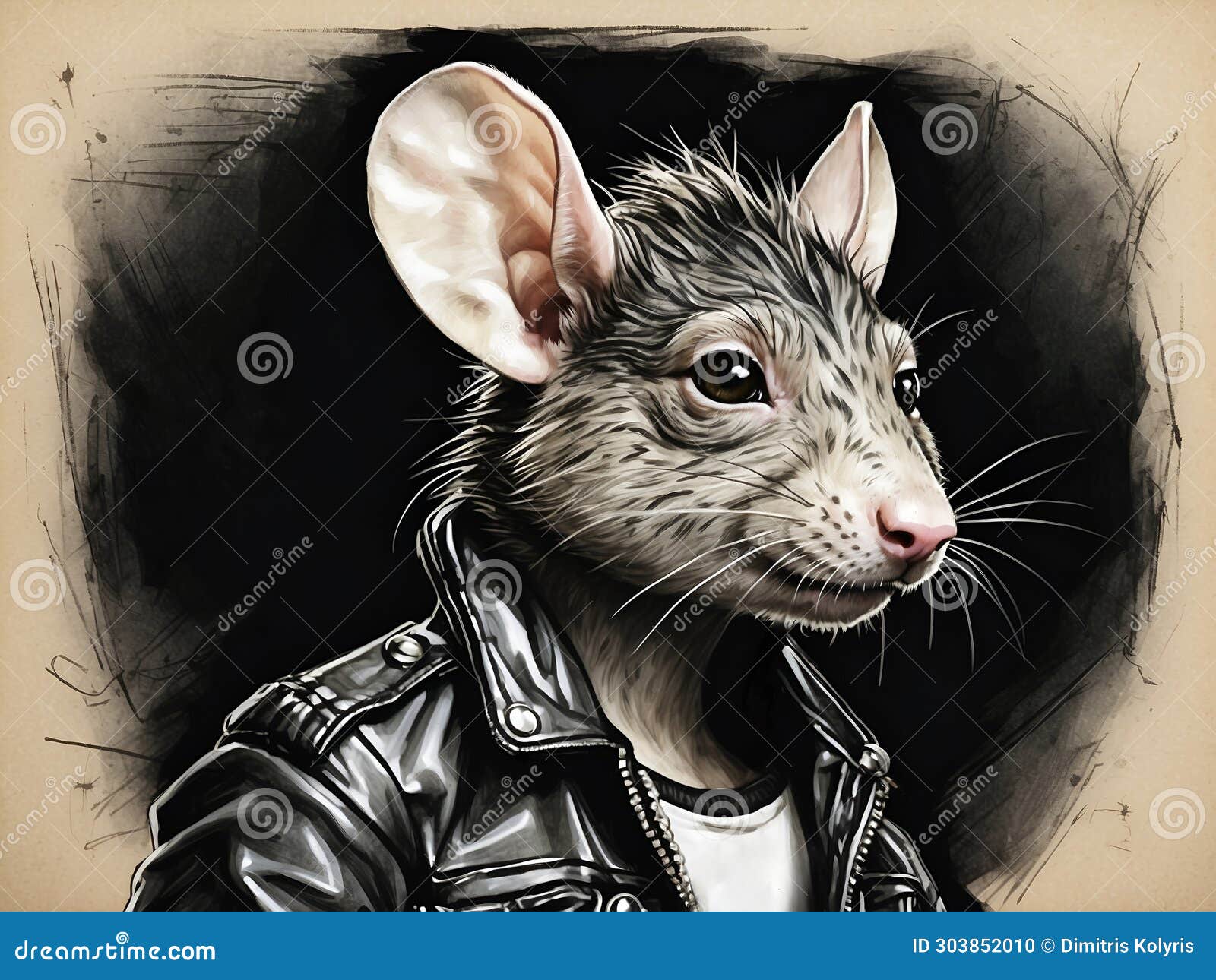Rock and Roll Rat Animal with Cool Biker Black Leather Jacket Stock ...