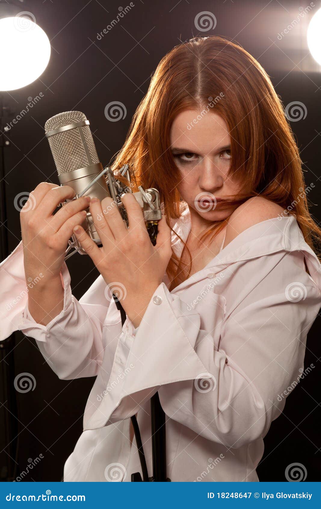 Rock and Roll Singer with Microphone Stock Image - Image of black, girl ...