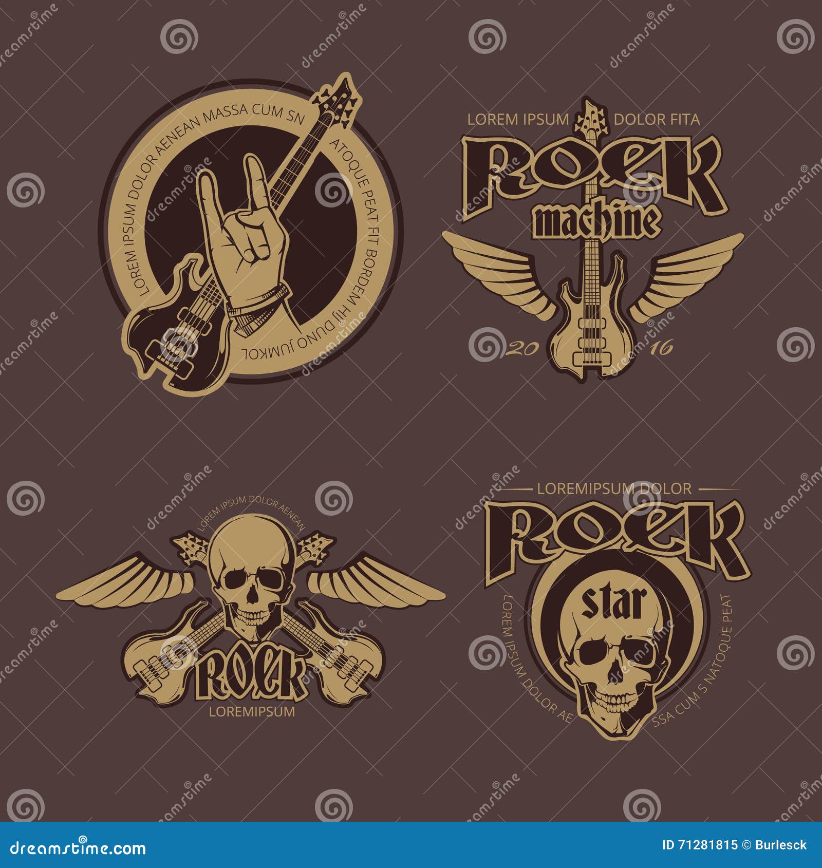 Rock And Roll Vector Color Vintage Emblems, Labels, Badges, Logos Set ...