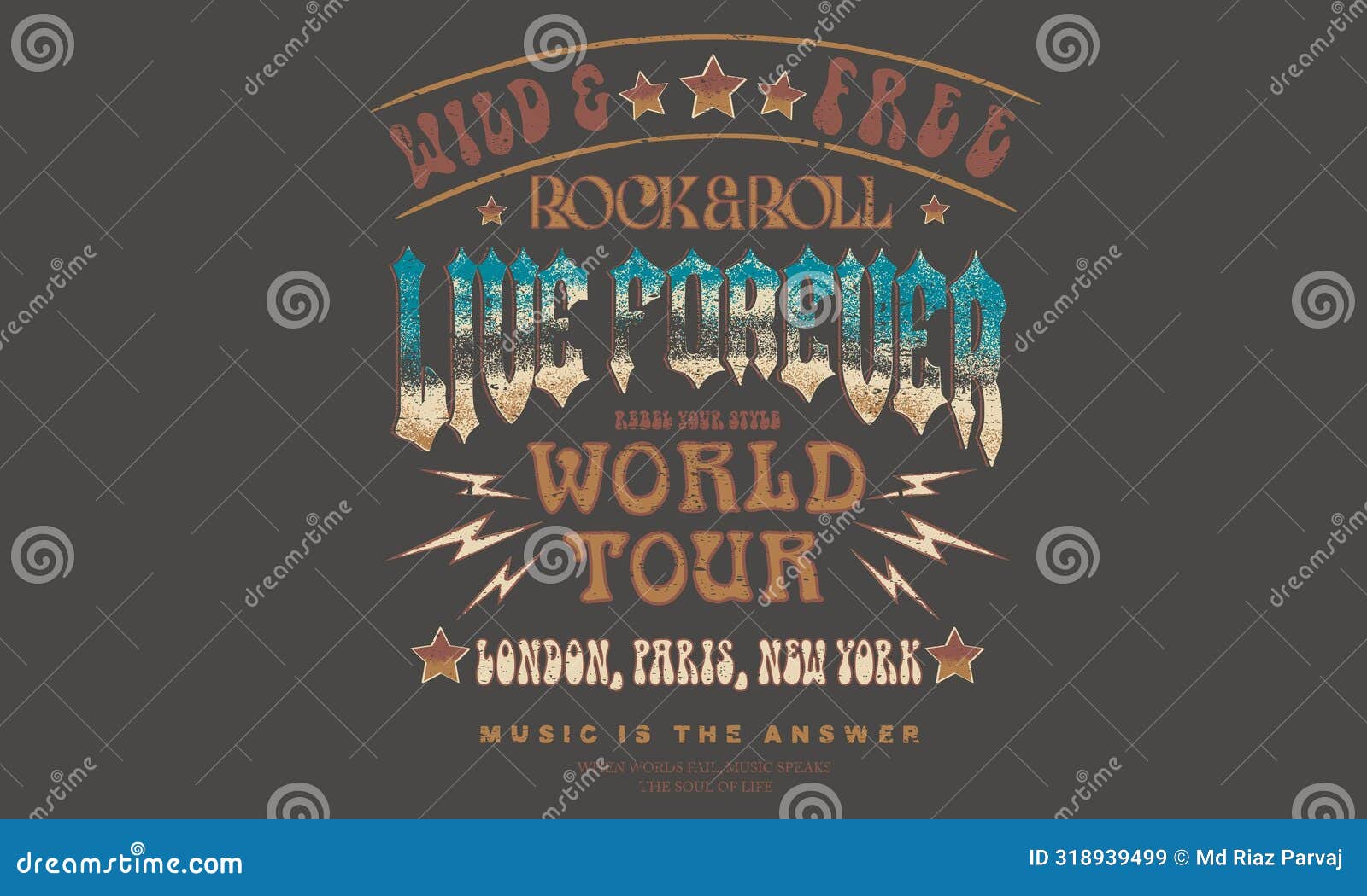 Rock and Roll Vector T-shirt Design. Live Forever Stock Vector ...
