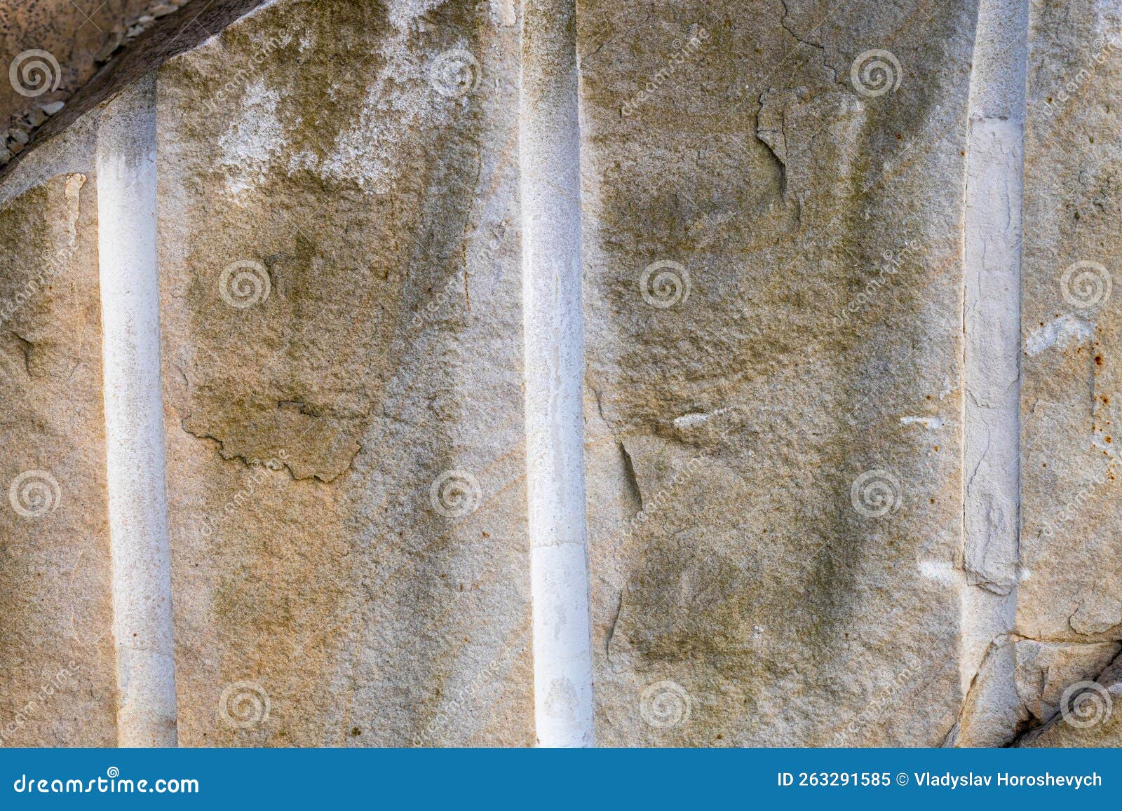 Rock with Round Holes for Laying Explosives, Setting Dynamite in the ...