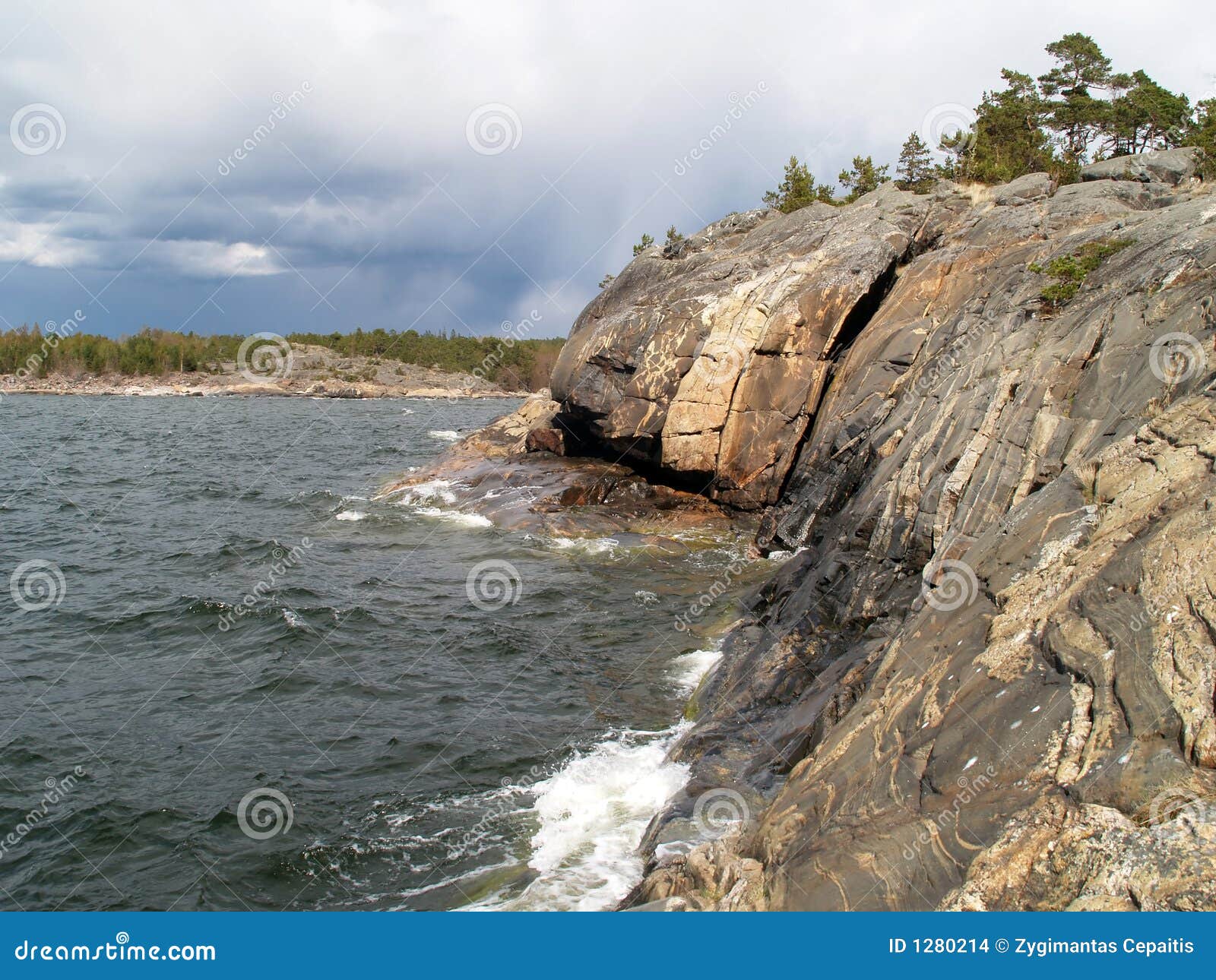 Rock shore on Baltic sea stock photo. Image of storm, surge - 1280214