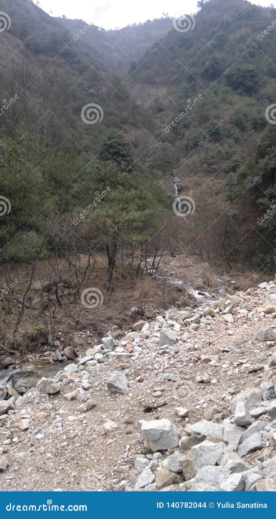 The Side of the Mountain Near the Small Mountain River Stock Photo ...