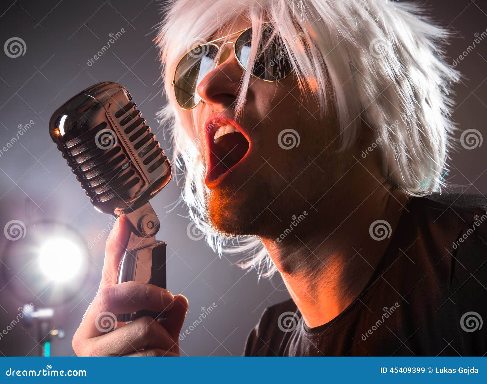 Rock Singer with Retro Microphone Stock Image - Image of glitter ...