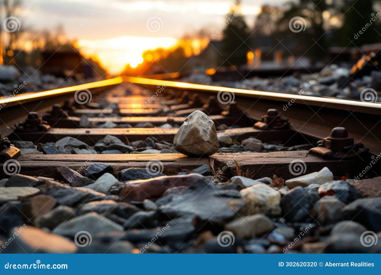 A Rock is Sitting on the Railroad Tracks at Sunset Stock Illustration ...