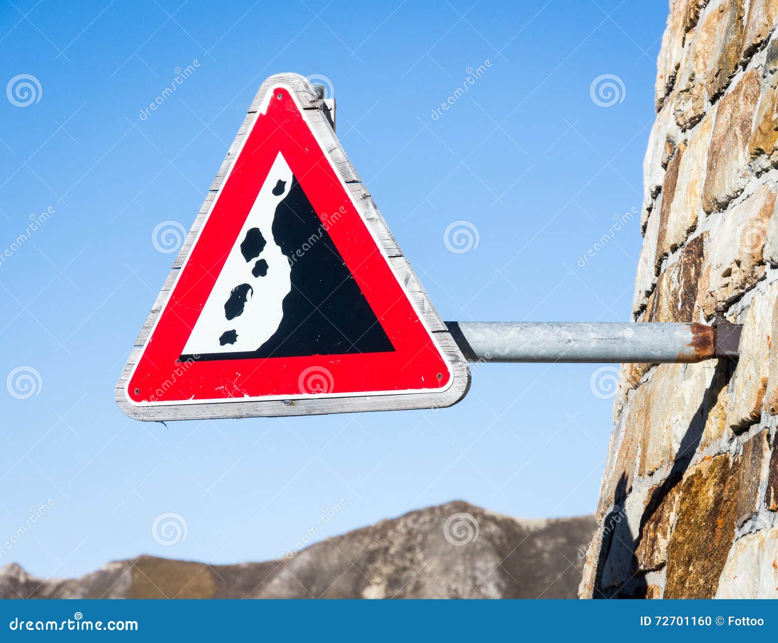 Rock slide sign stock photo. Image of damage, caution - 72701160