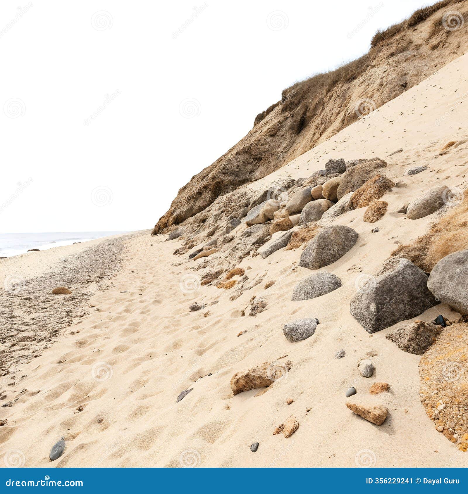 Rock Slope on Sand Beach Isolated on White Background Stock ...