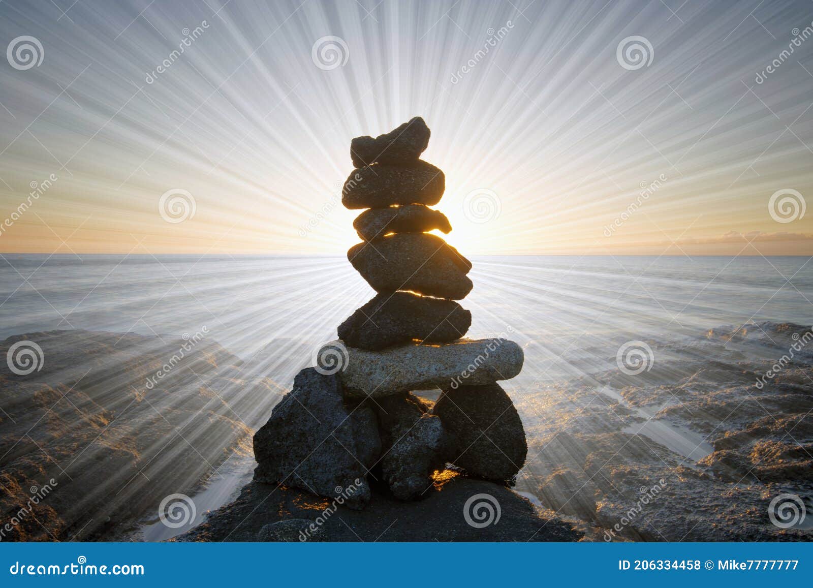Rock Stack With Light Rays, On The Beach At Sunset. Big Island, Hawaii ...