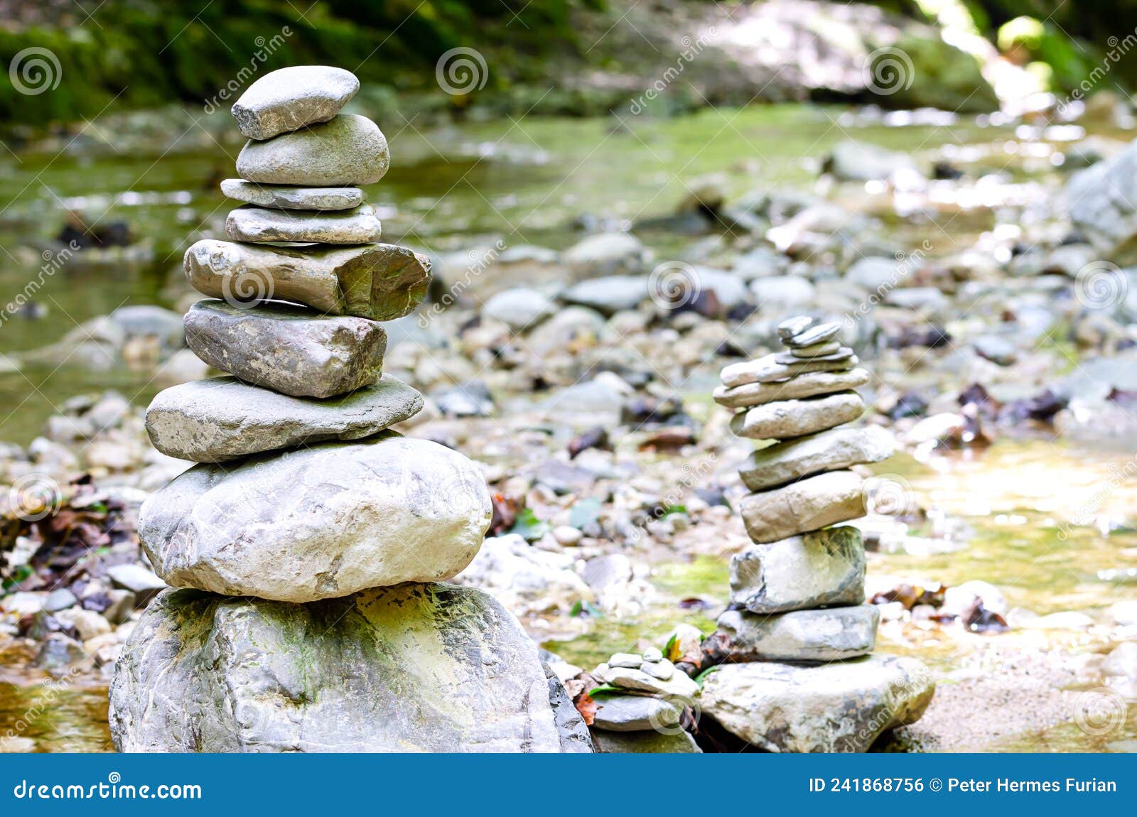 Two Rock Stacks in a Creek Bed, Piles of Stacked Rocks Stock Photo ...
