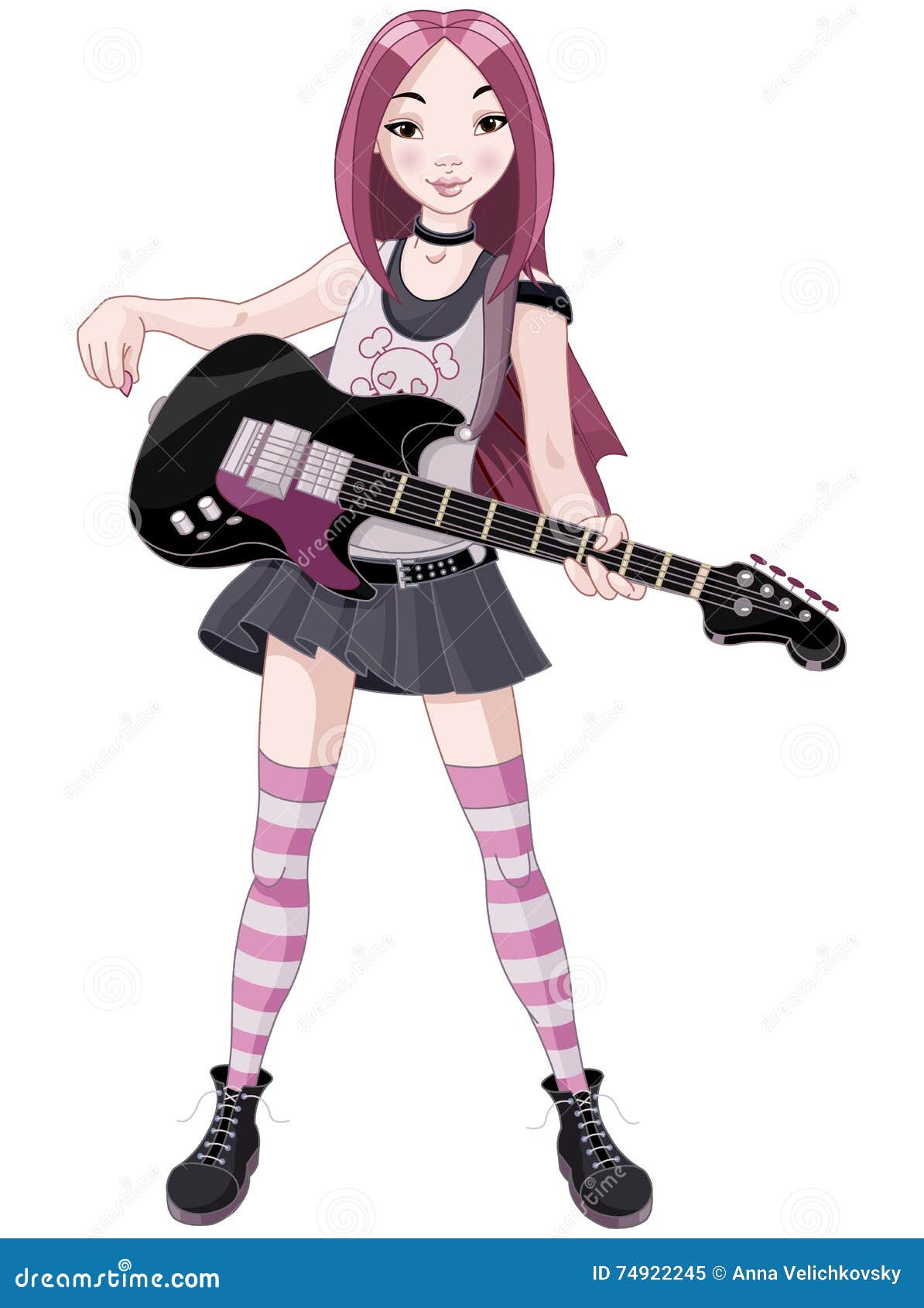 Rock Star Girl Playing Guitar Stock Vector - Illustration of accords ...