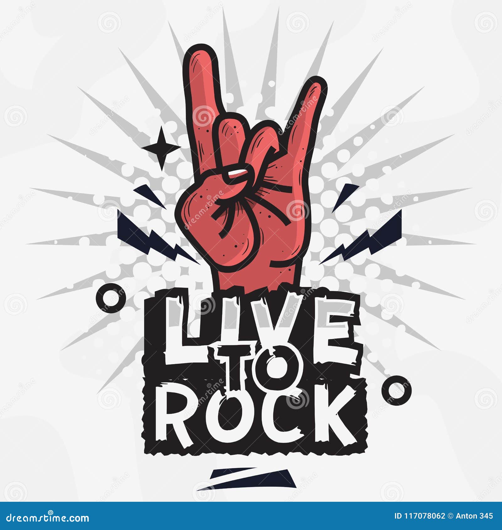 Rock Star Live To Rock Vector Design with Devil Horn Hand Gesture ...