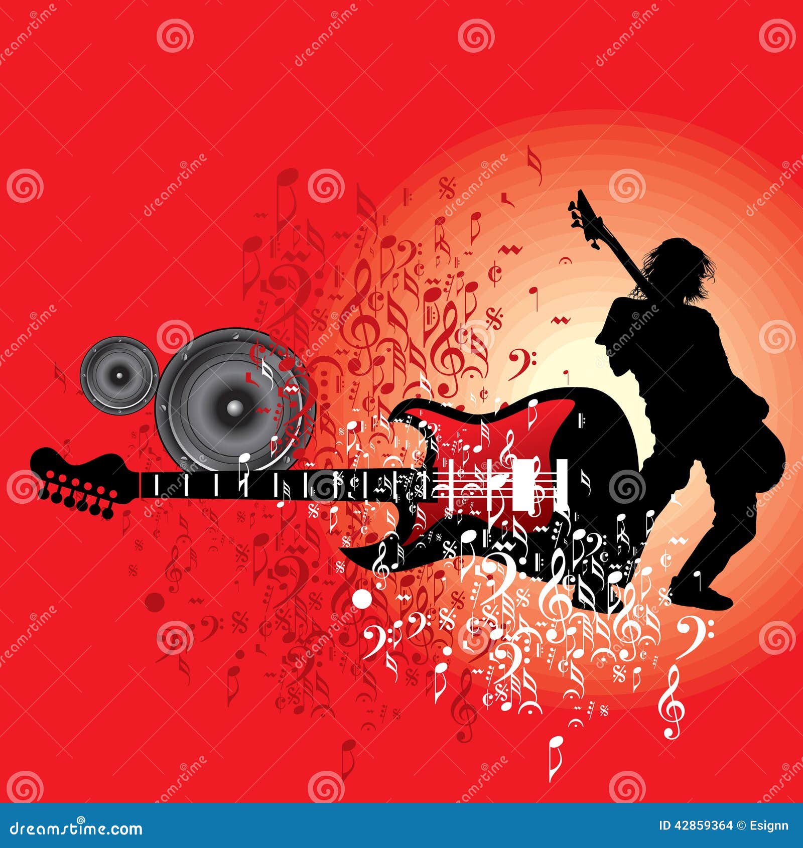 Rock Star Performing with Guitar on Abstract Background Stock Vector ...