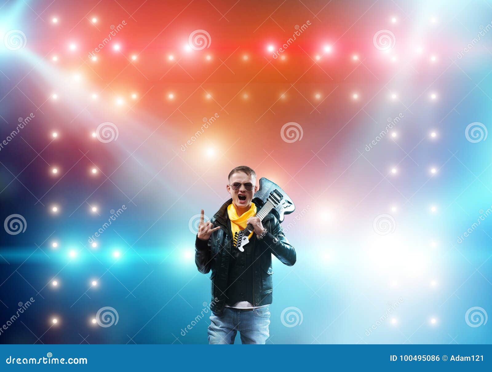 Rock star on stage stock photo. Image of roll, melody - 100495086