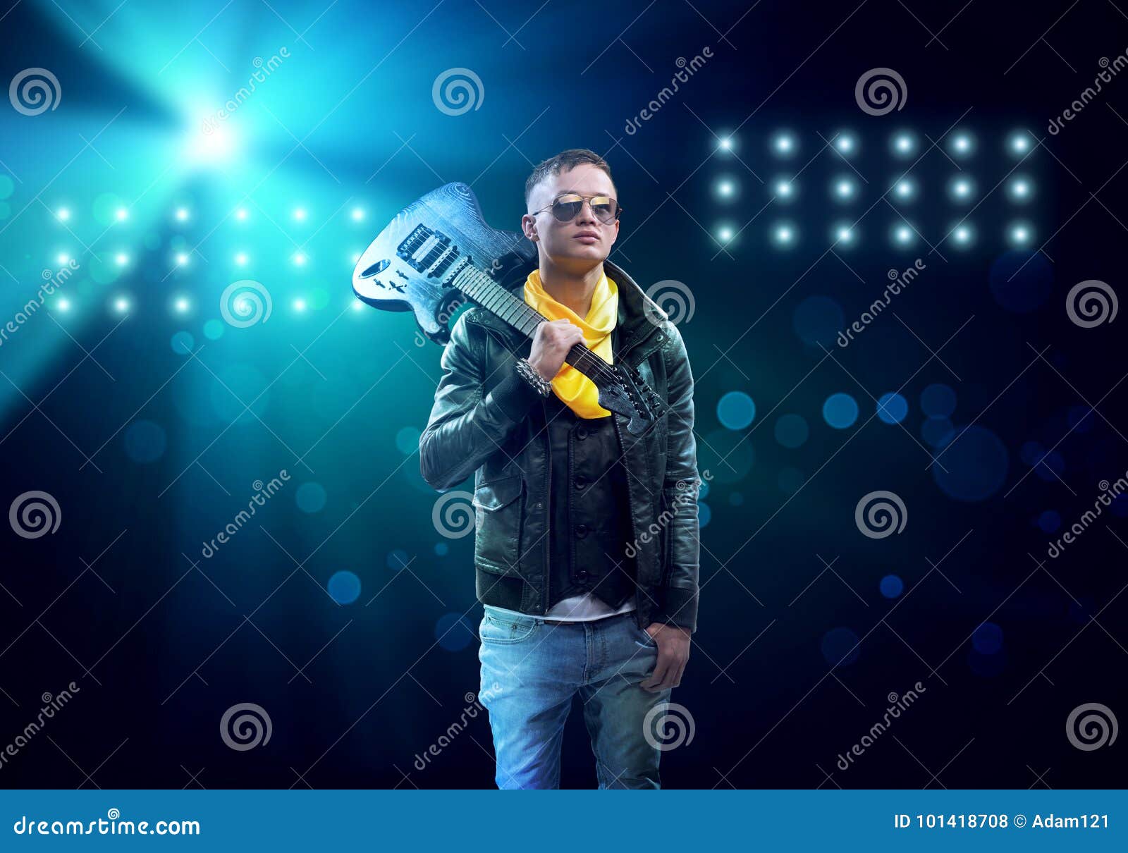 Rock star on stage stock photo. Image of guitar, spotlight - 101418708