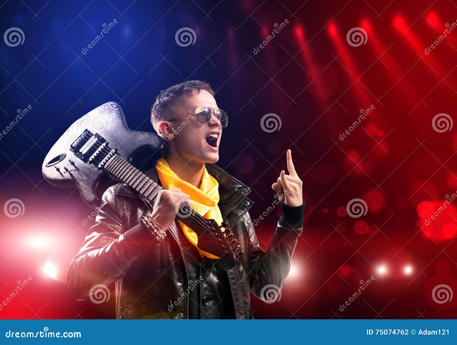 Rock star on stage stock photo. Image of guitar, person - 75074762