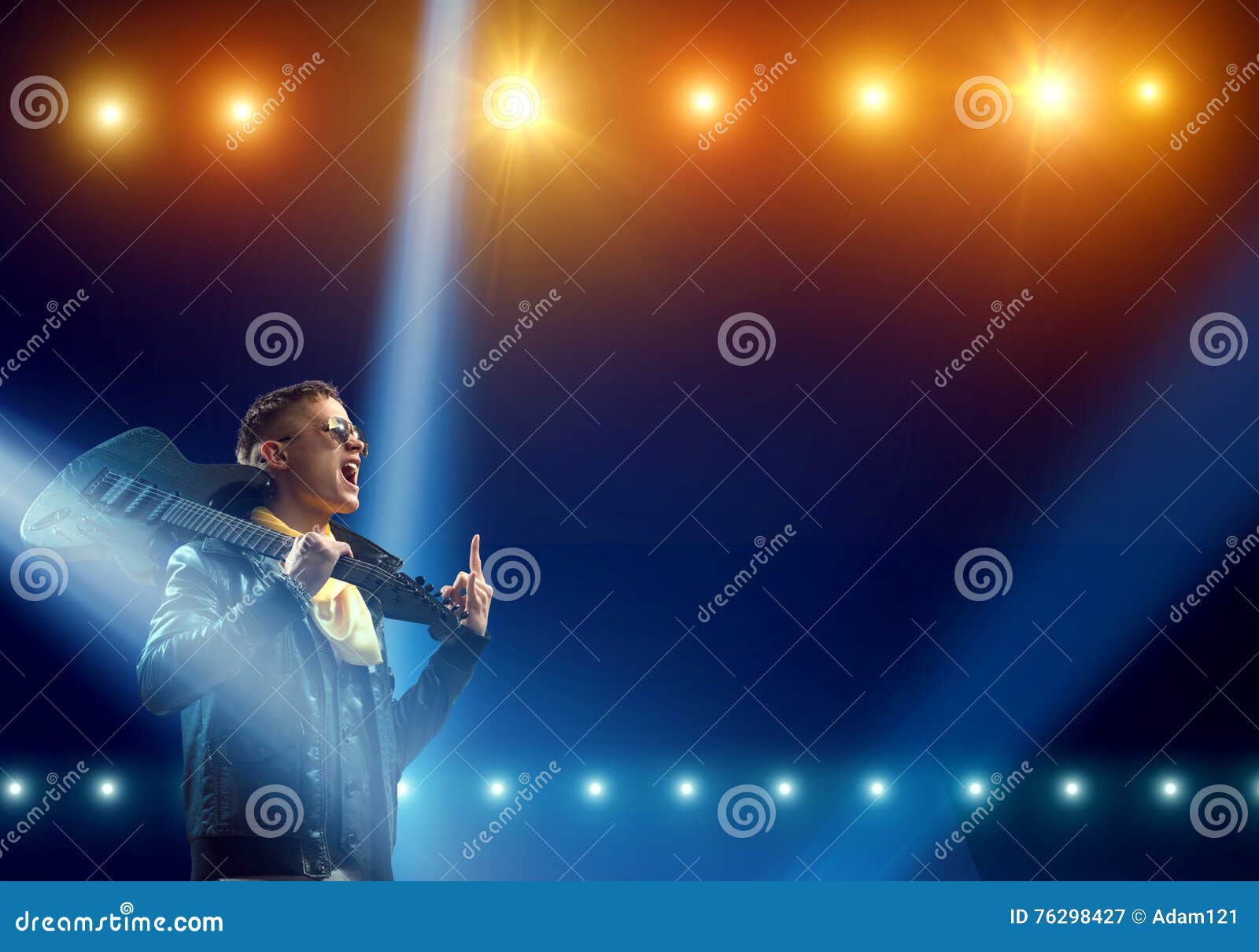 Rock star on stage stock image. Image of metal, musician - 76298427